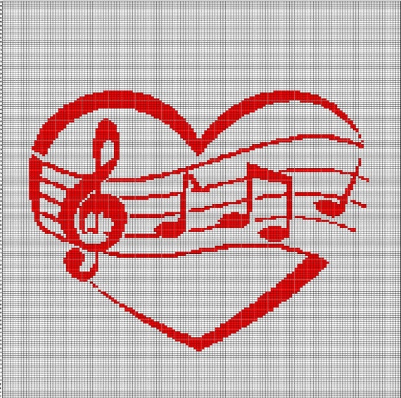 Heart and Music Crochet Afghan Pattern Graph | Etsy