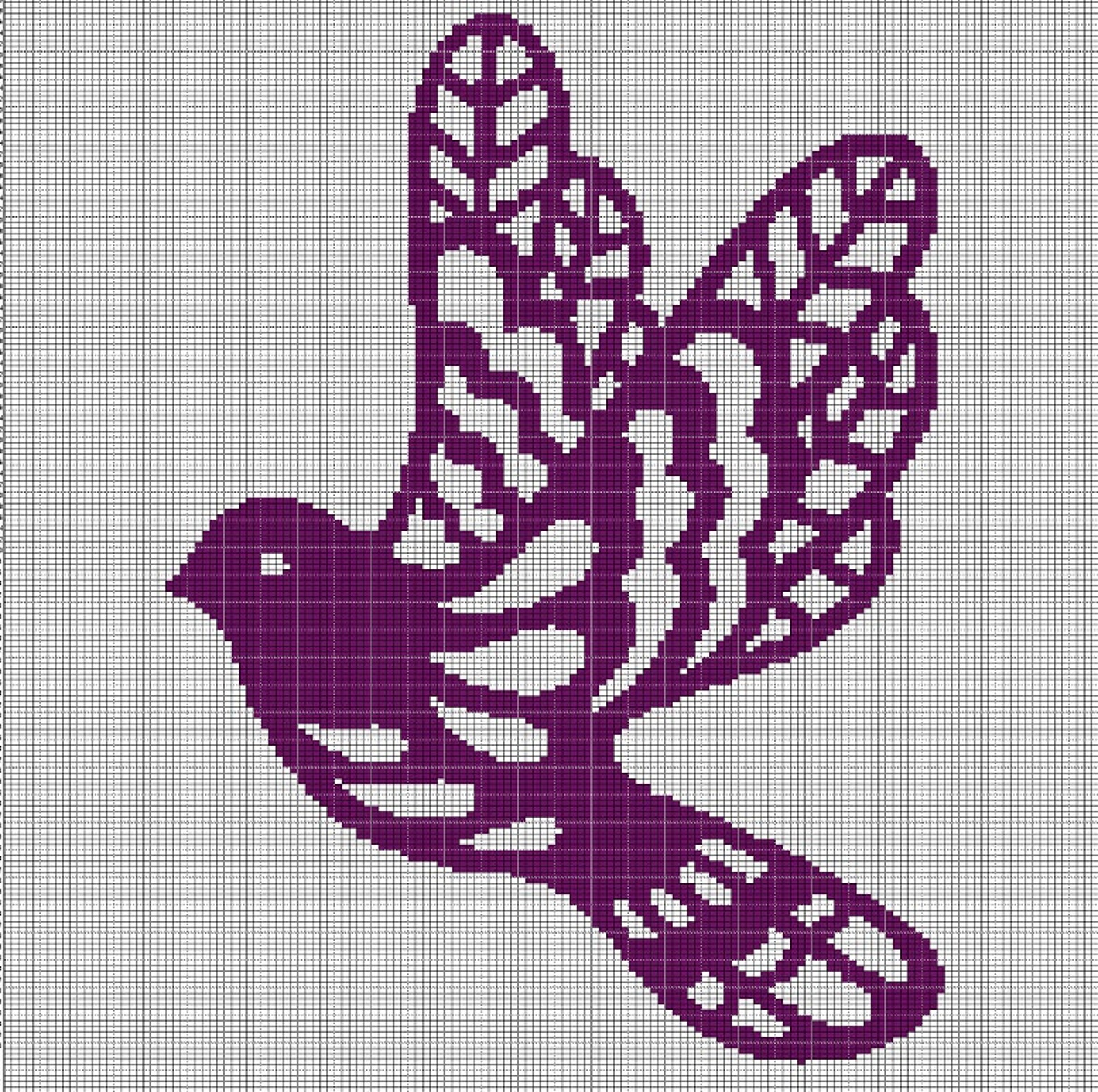 Purple Bird 2 Crochet Afghan Pattern Graph - Etsy