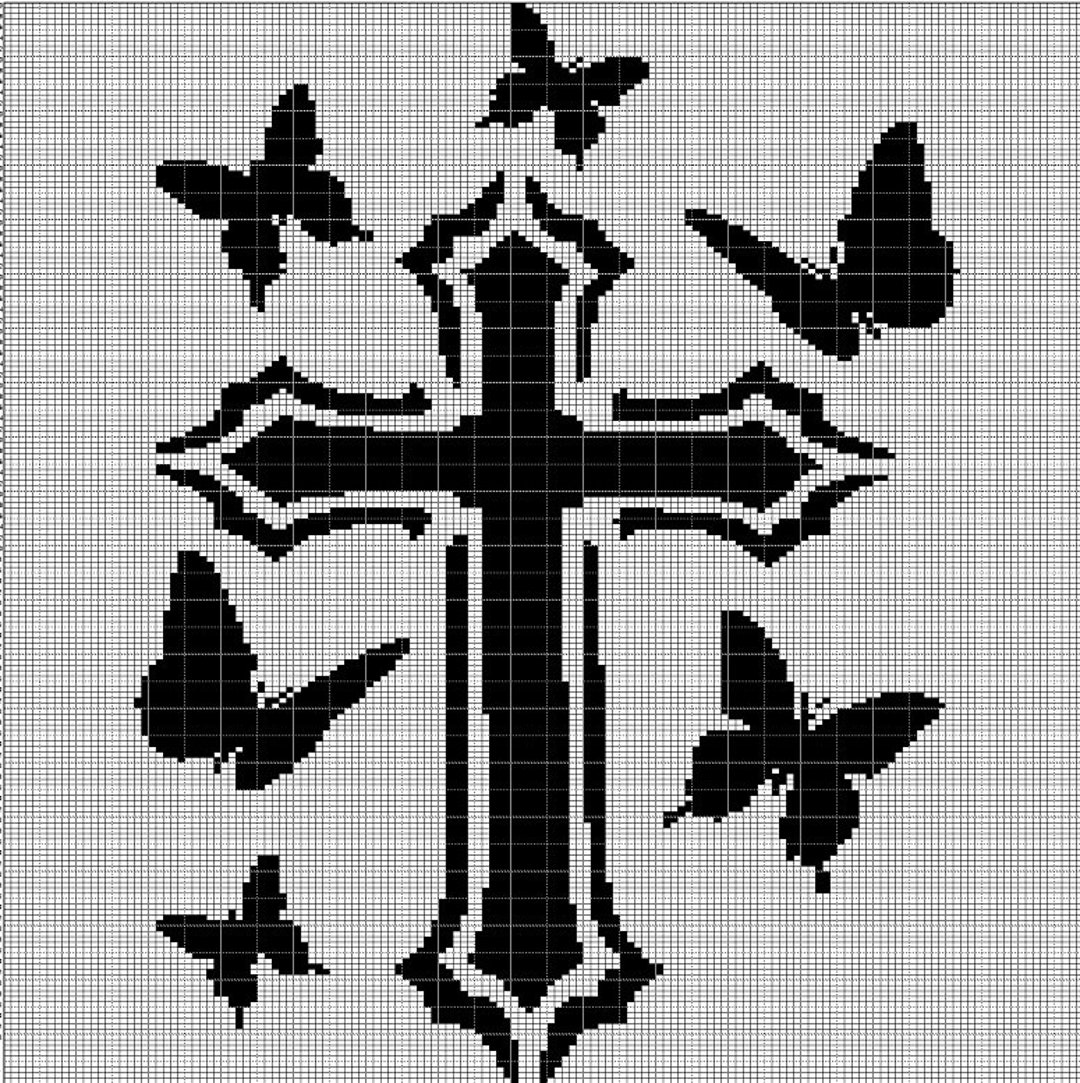 Cross With Butterflies Crochet Afghan Pattern Graph - Etsy