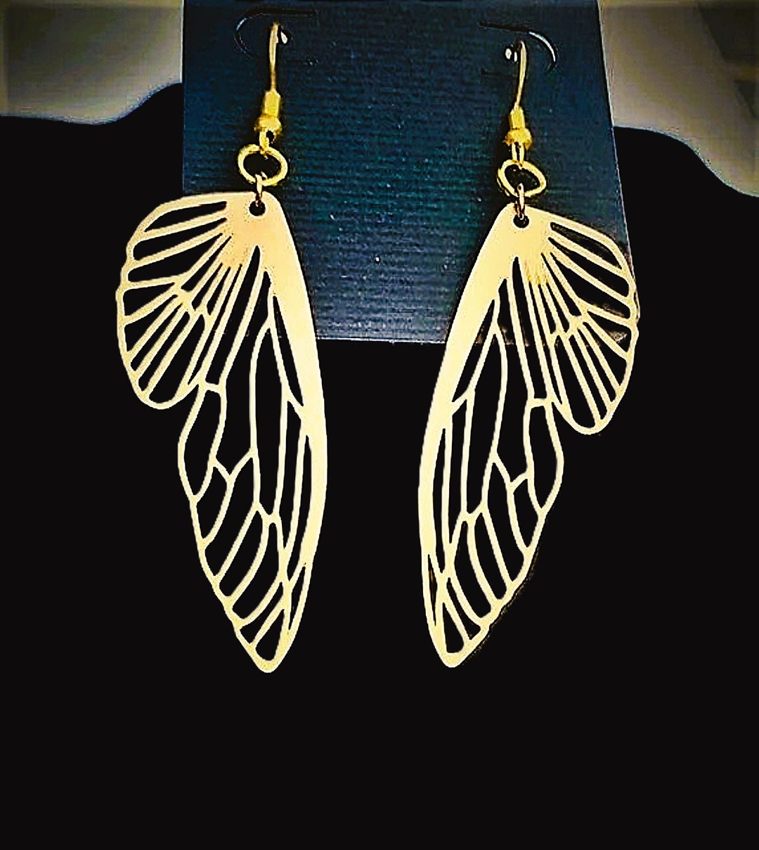 Cicada Wing Earrings Fairy Wing Earrings Gold Butterfly Wings, Gold ...