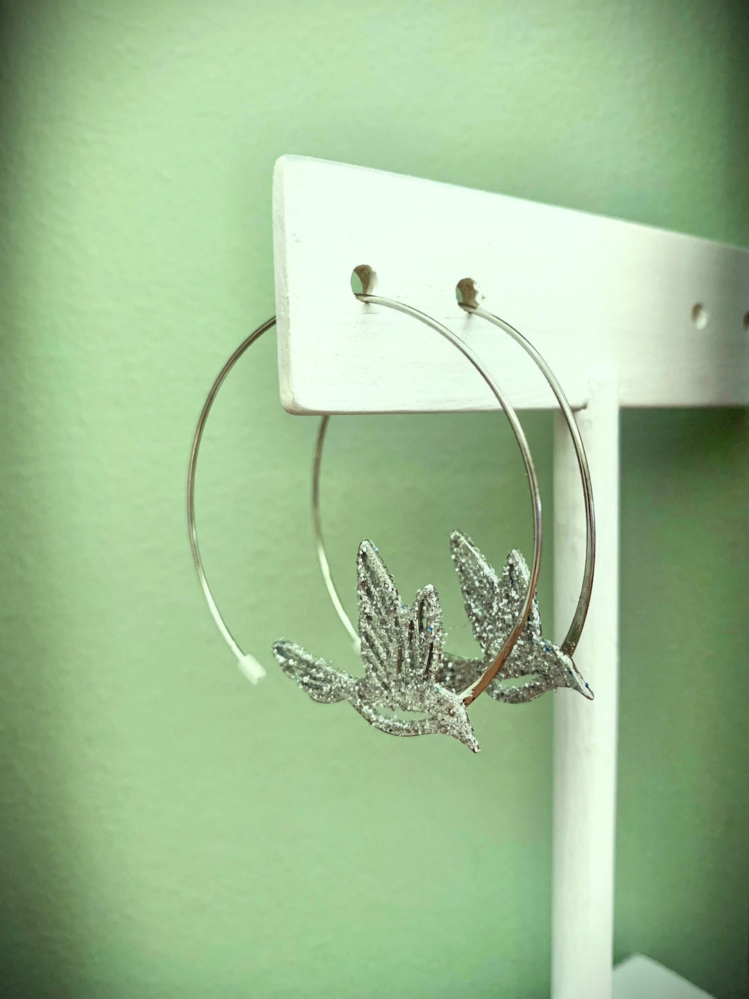 Hummingbird Hoop Earrings, Large Hoop Earrings - Etsy