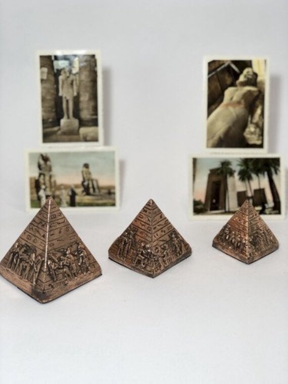 Set of 3 Pyramids Egyptian Art Pharaonic Inscriptions Copper - Etsy