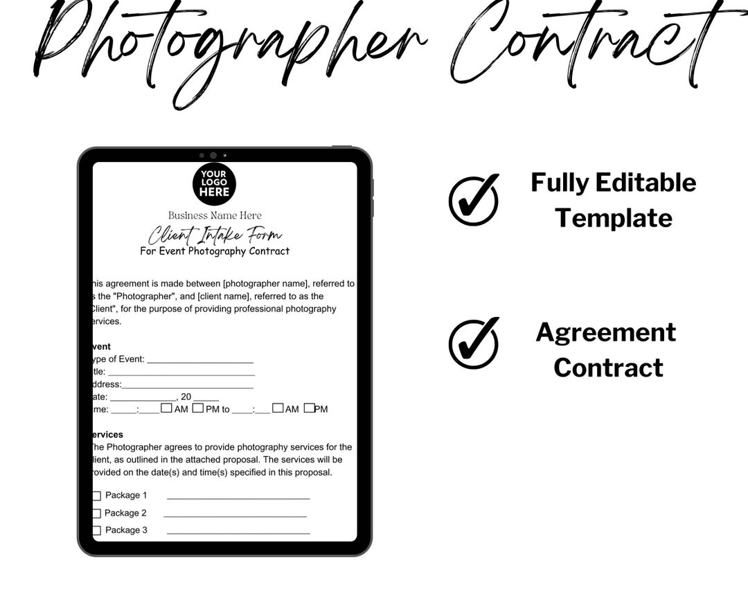 Photography Contract Template, Model Release Form, Wedding Photography ...