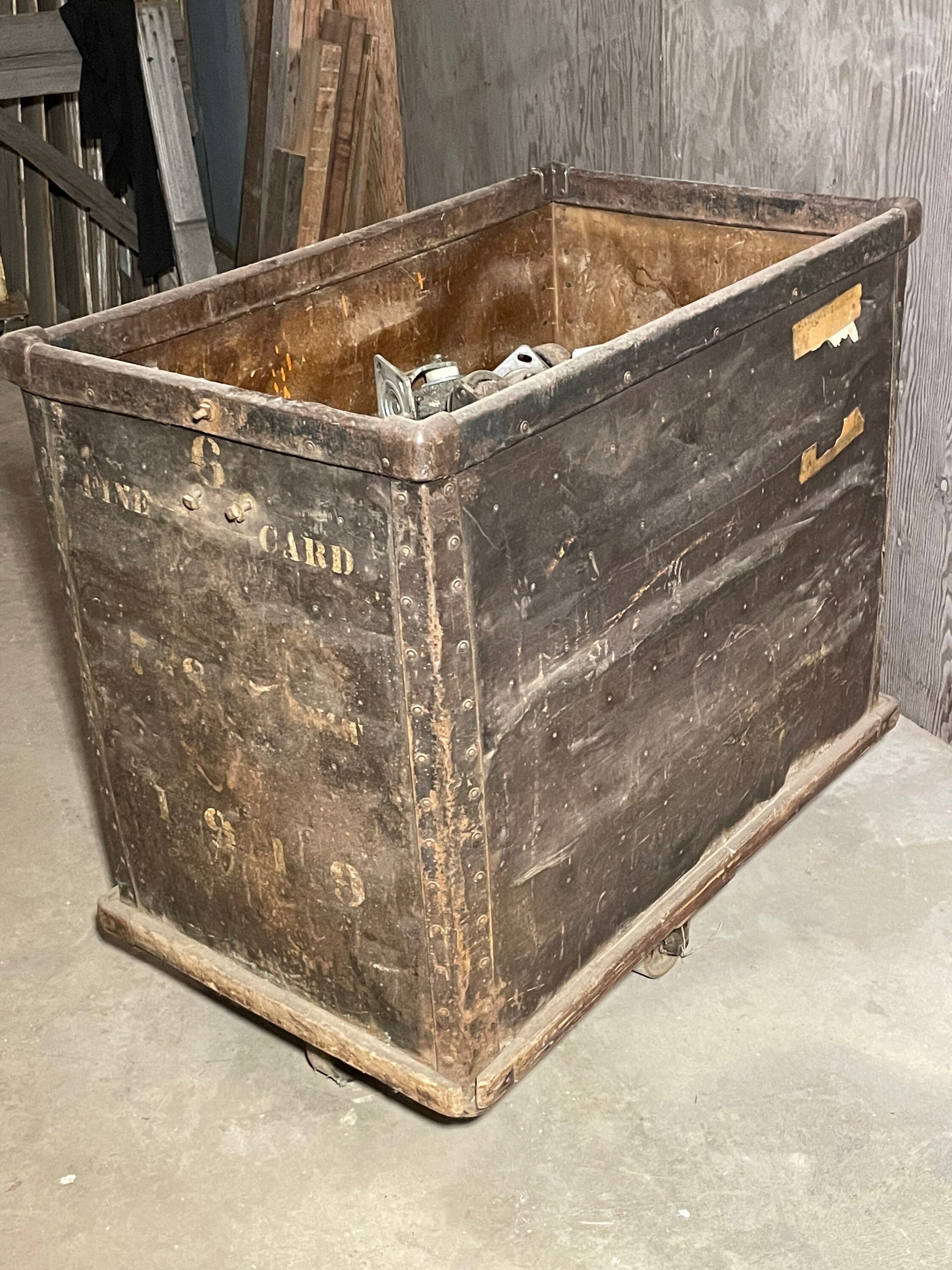 1919 Antique Metal Factory Bin 38.5 Long X 35 Tall X 23 Deep on Cast ...
