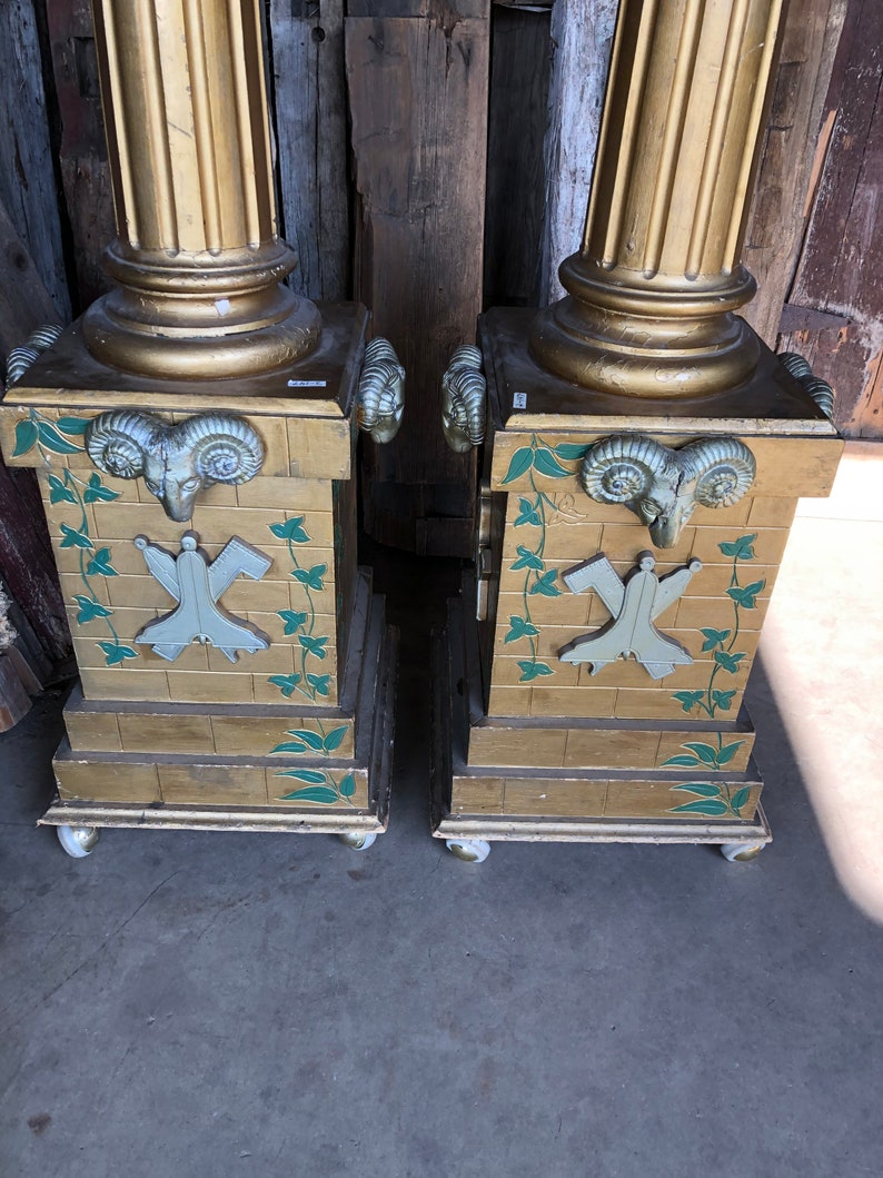 Pair of 6’ 8” Tall Antique Masonic Lodge Pillars Wood With Plaster ...