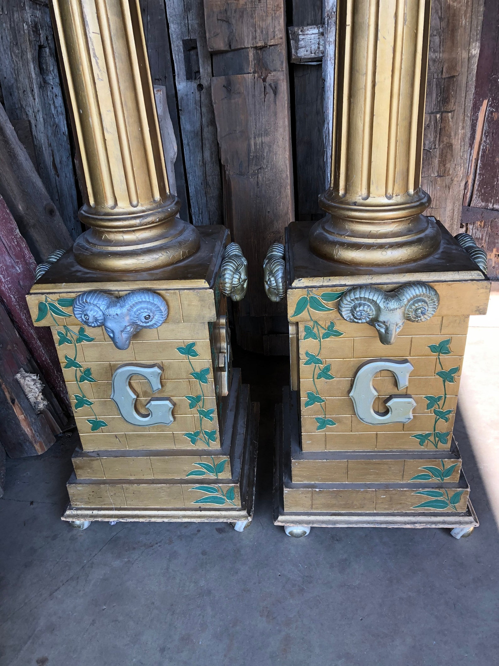 Pair of 6’ 8” Tall Antique Masonic Lodge Pillars Wood With Plaster ...