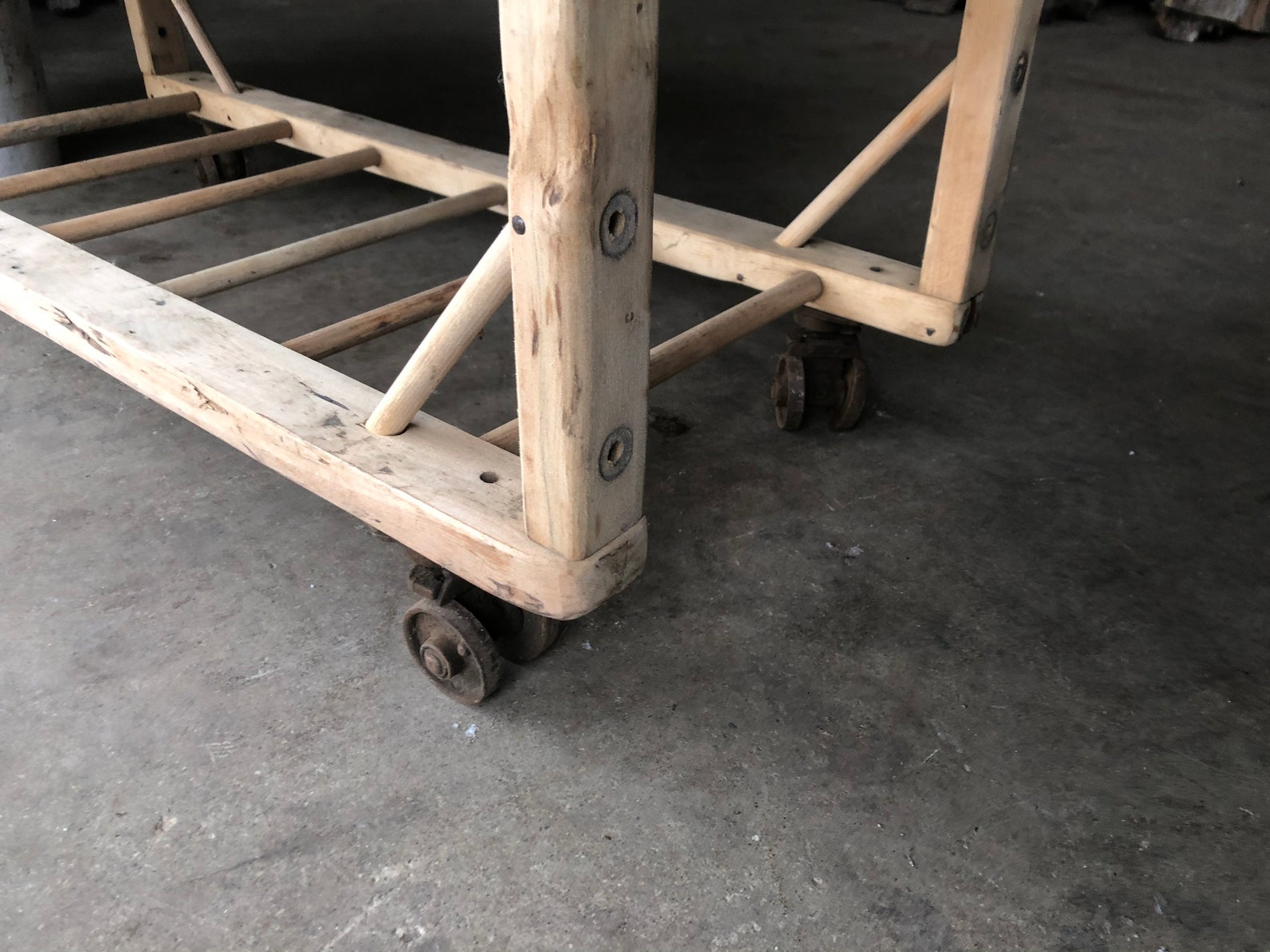 Genuine Antique Wooden Shoe Factory Rack on Original Casters 36”W X 16 ...