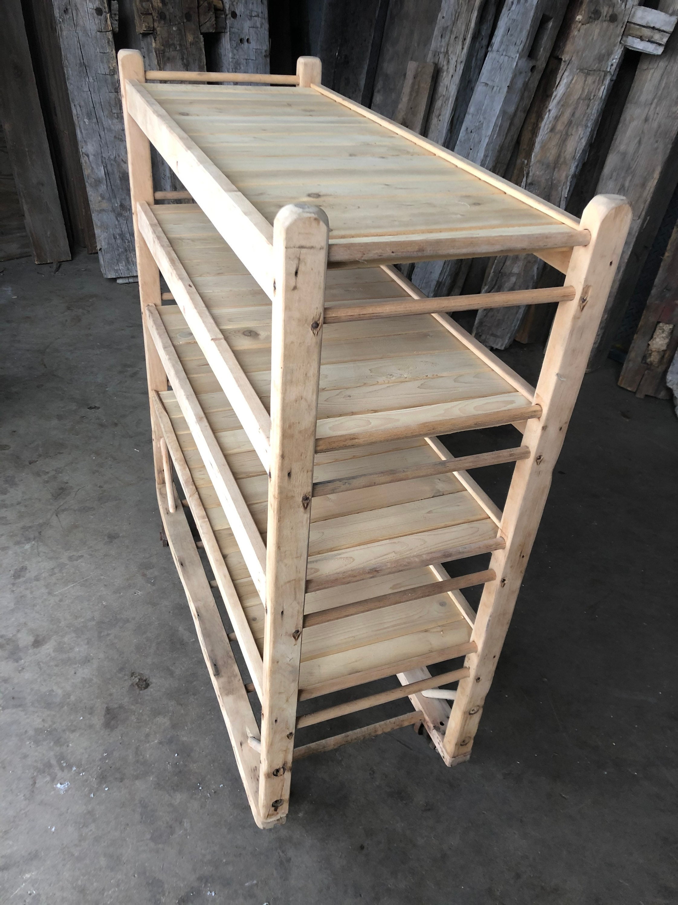 Genuine Antique Wooden Shoe Factory Rack on Original Casters 36”W X 16 ...