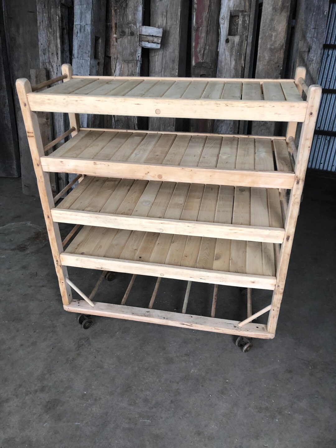 Genuine Antique Wooden Shoe Factory Rack on Original Casters 36”W X 16 ...