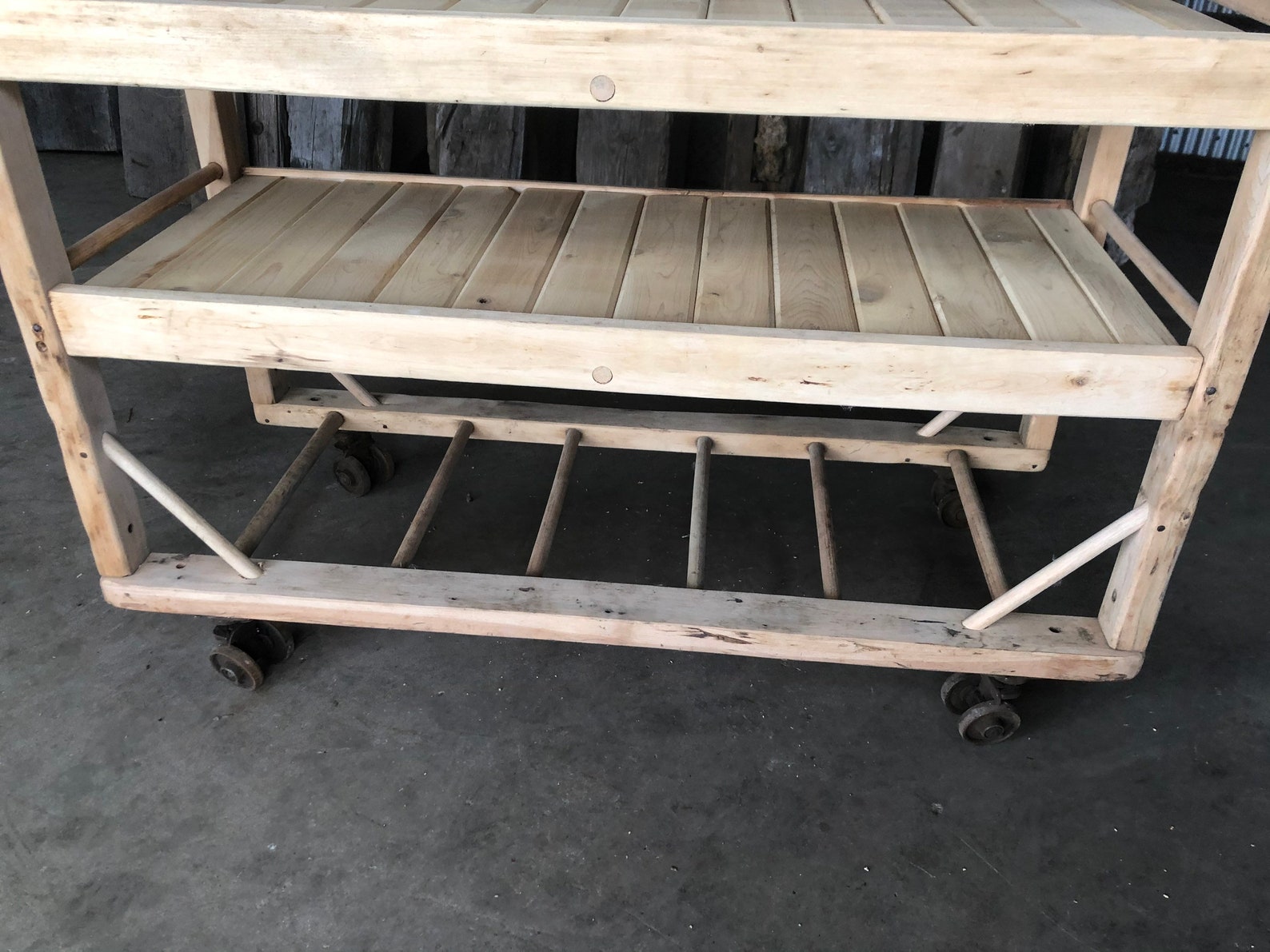 Genuine Antique Wooden Shoe Factory Rack on Original Casters 36”W X 16 ...