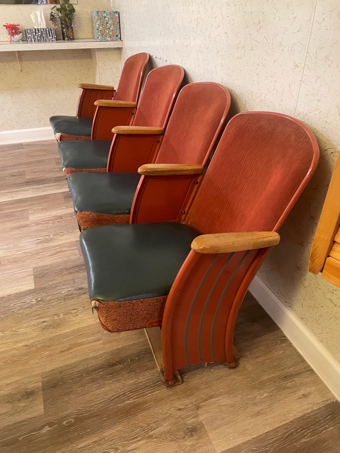 Mid Century Theater Seats Bank of 4 Metal Frames With Padded Seats ...
