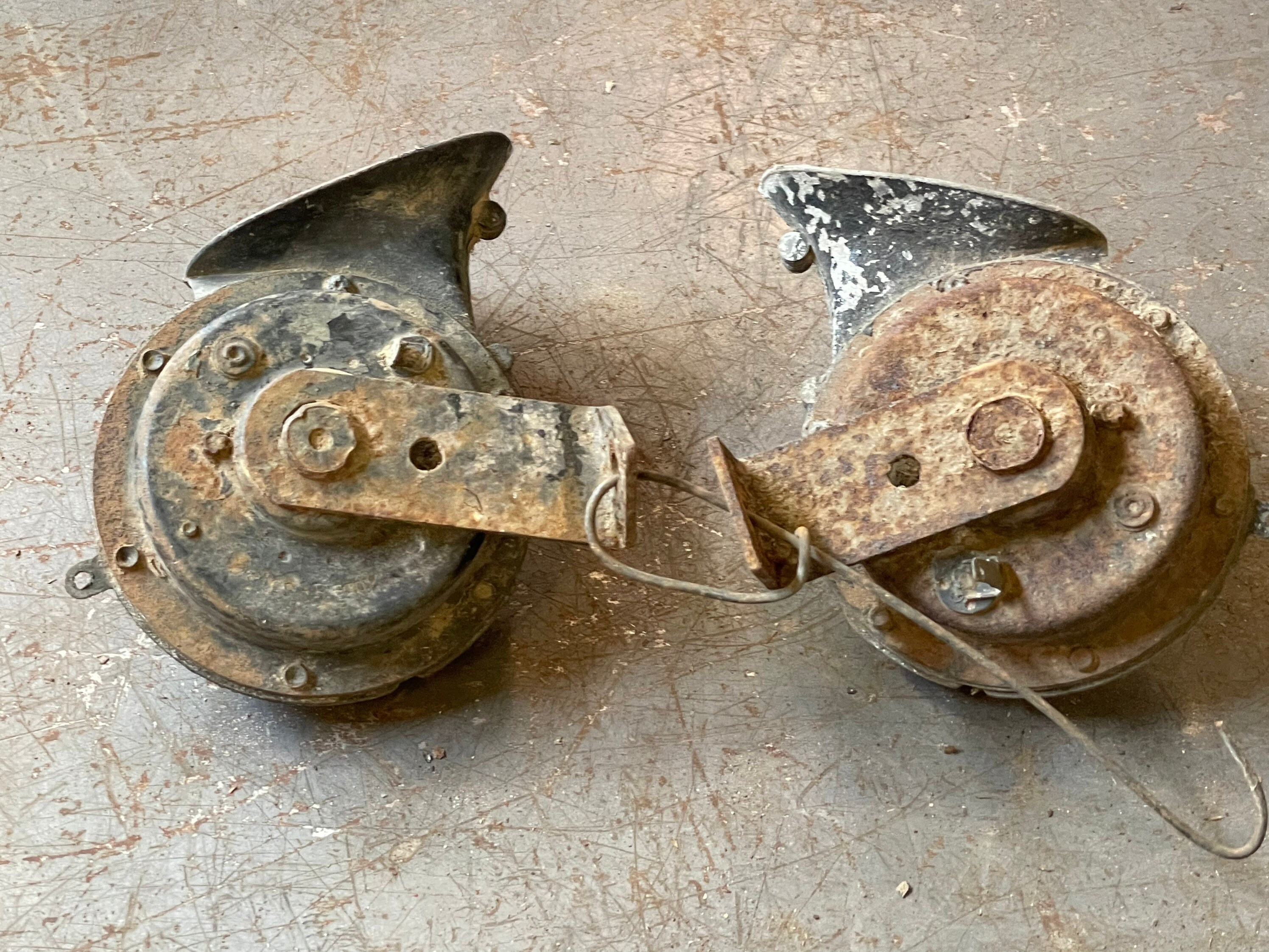 Pair of Antique Metal Ouga Horns for Tractors & Trucks Out of Old Barn ...