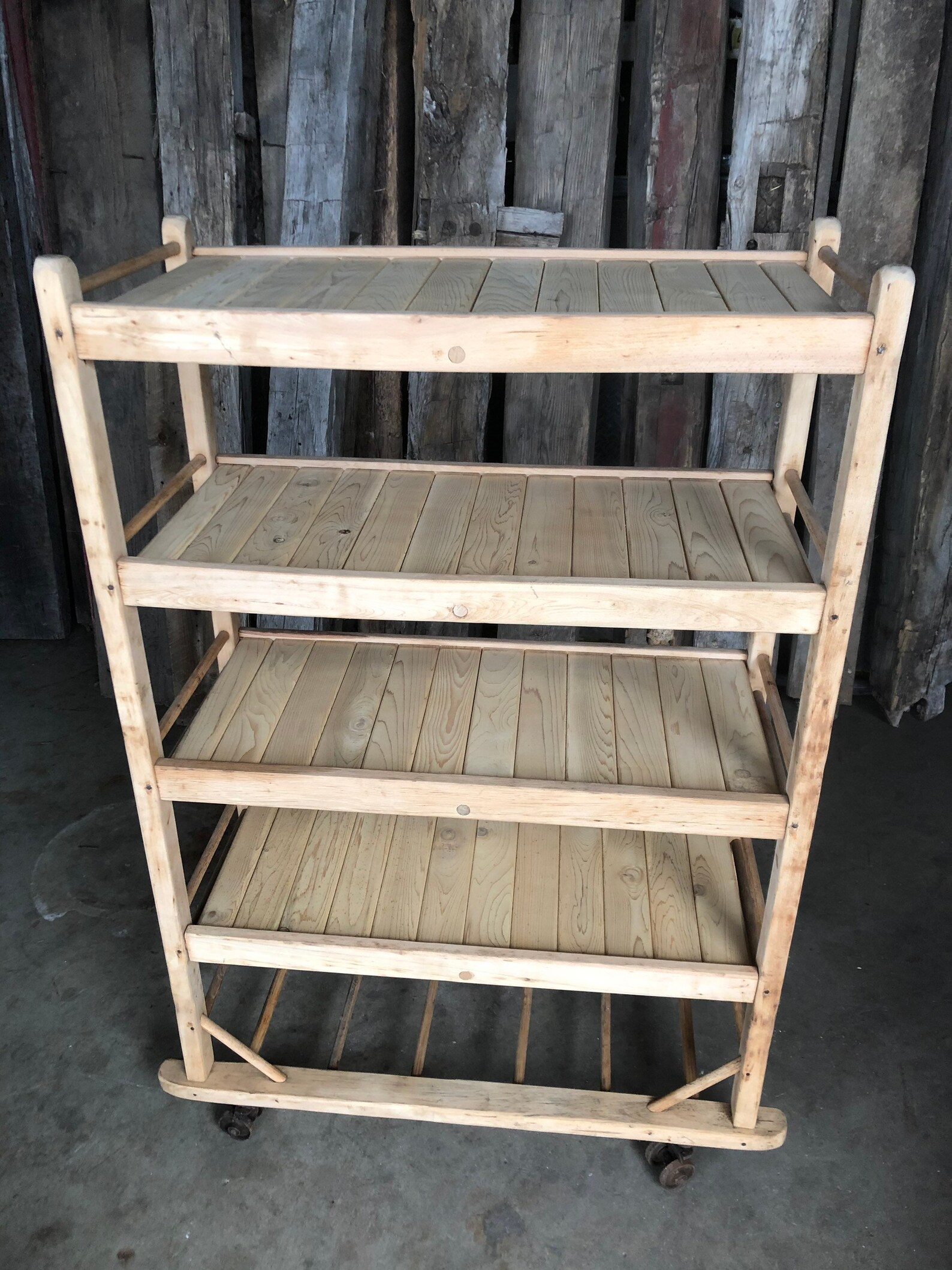 Genuine Antique Wooden Shoe Factory Rack on Original Casters 36”W X 16 ...