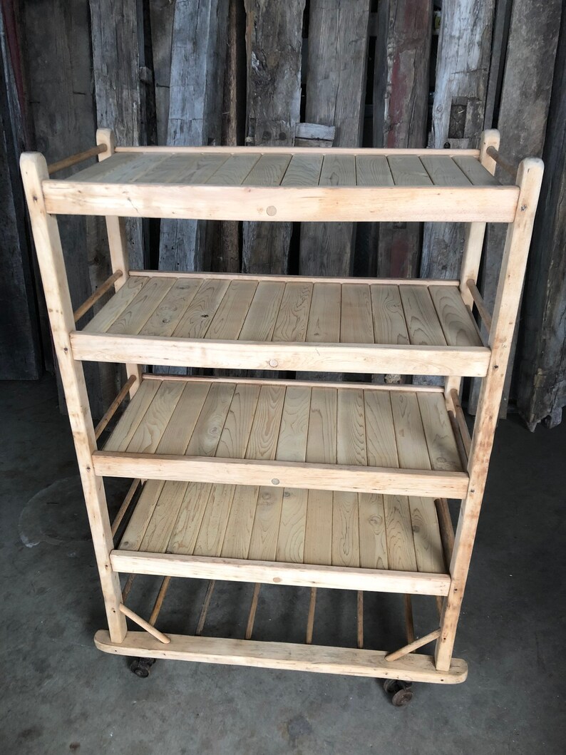 Genuine Antique Wooden Shoe Factory Rack on Original Casters 36”W X 16 ...