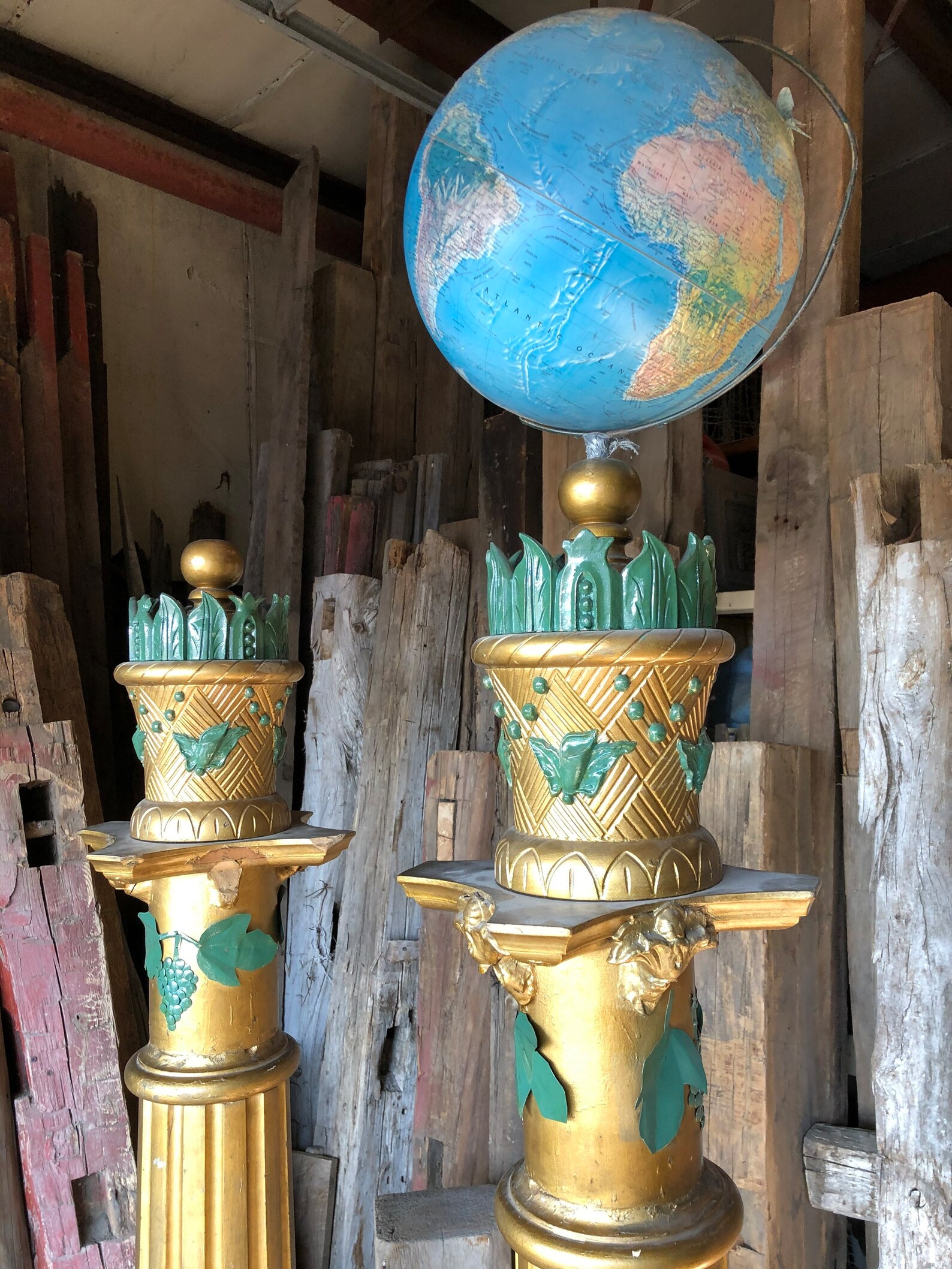 Pair of 6’ 8” Tall Antique Masonic Lodge Pillars Wood With Plaster ...