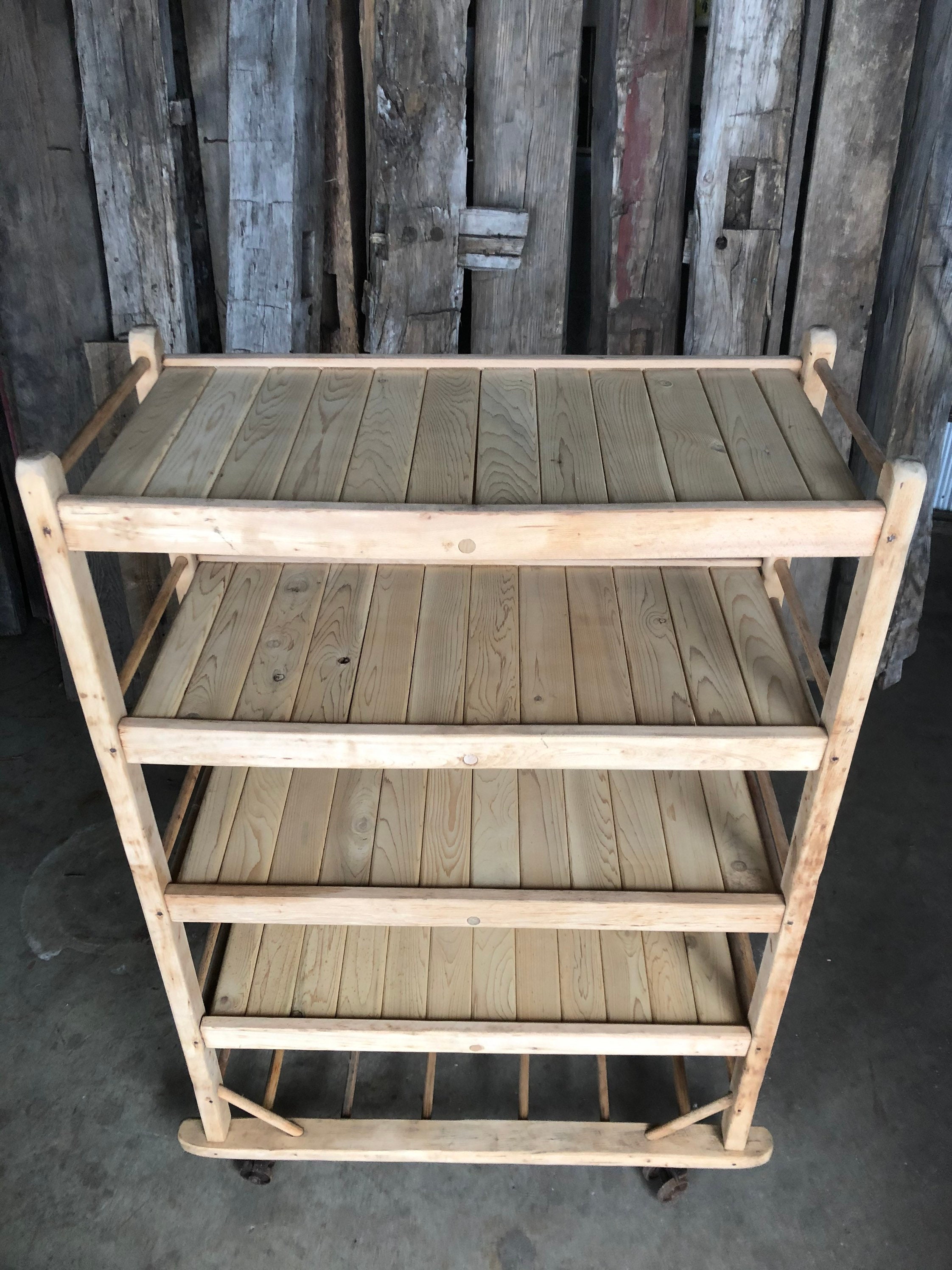 Genuine Antique Wooden Shoe Factory Rack on Original Casters 36W X 16D ...
