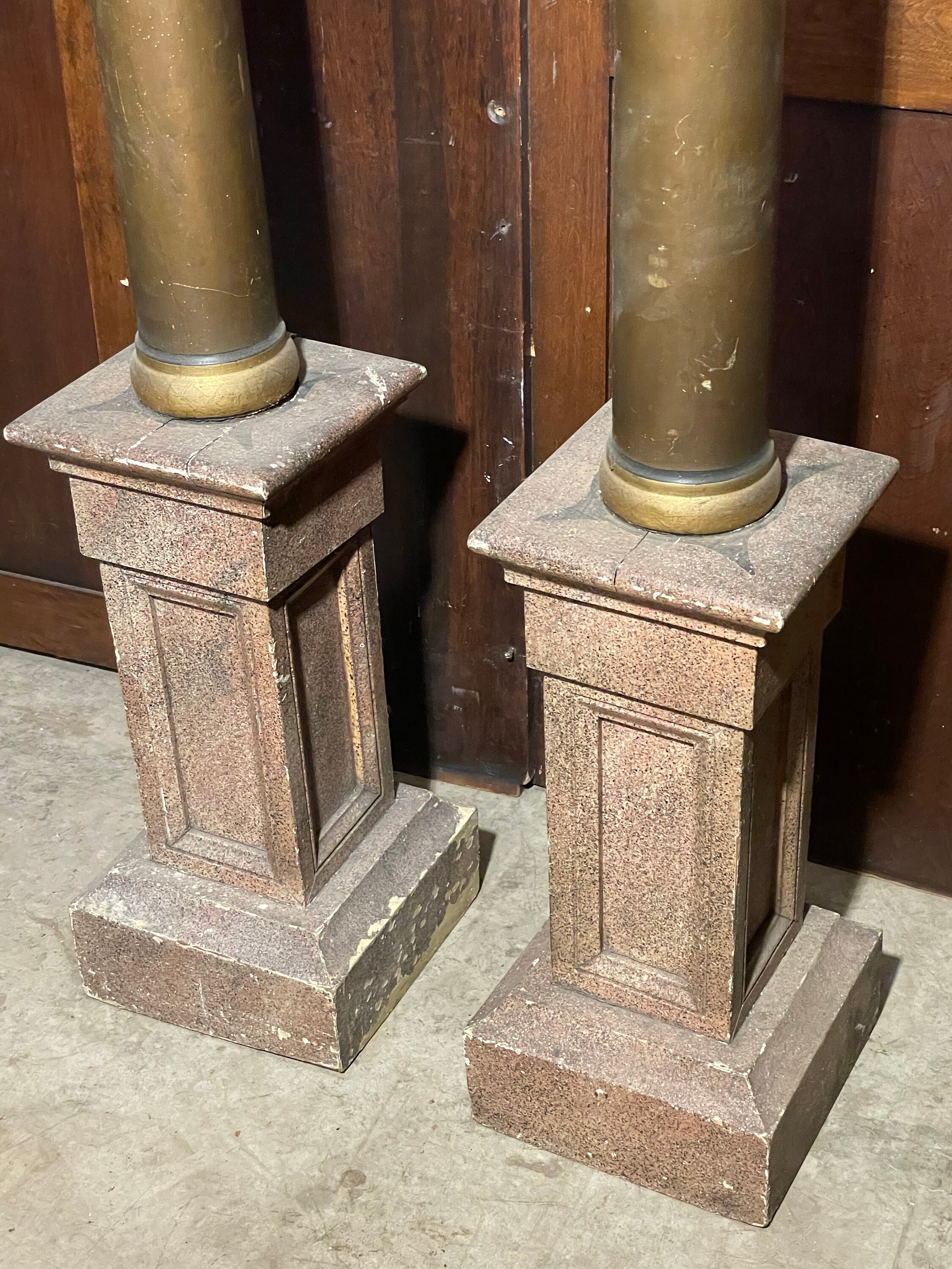 Pair of Simple Antique Wooden Masonic Columns or Pillars 6’ Tall With ...