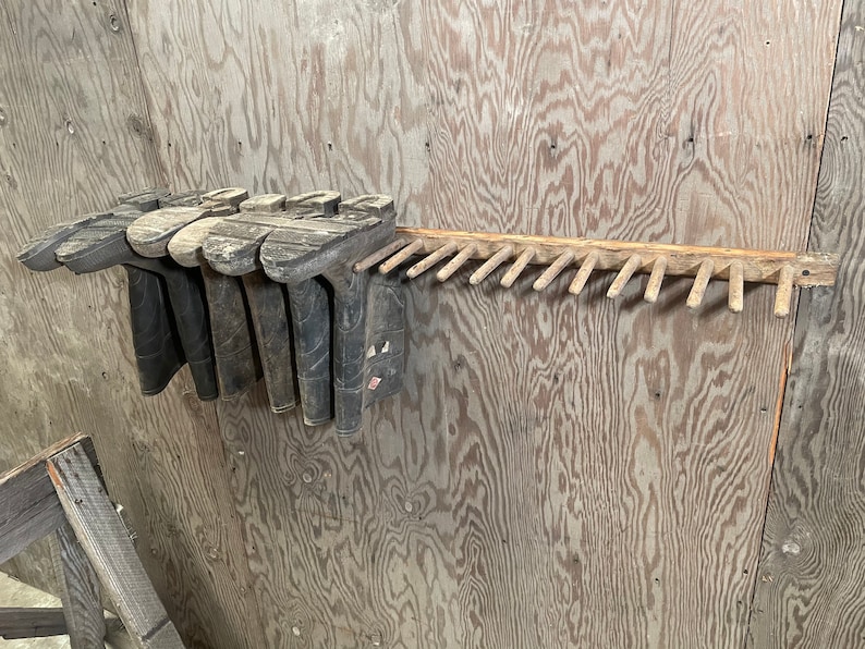 1 Vintage 6 Pair Rubber Mud Boot Wall Storage Rack 51-1/4” X 7-1/4” Row ...