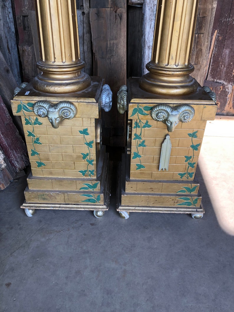 Pair of 6’ 8” Tall Antique Masonic Lodge Pillars Wood With Plaster ...