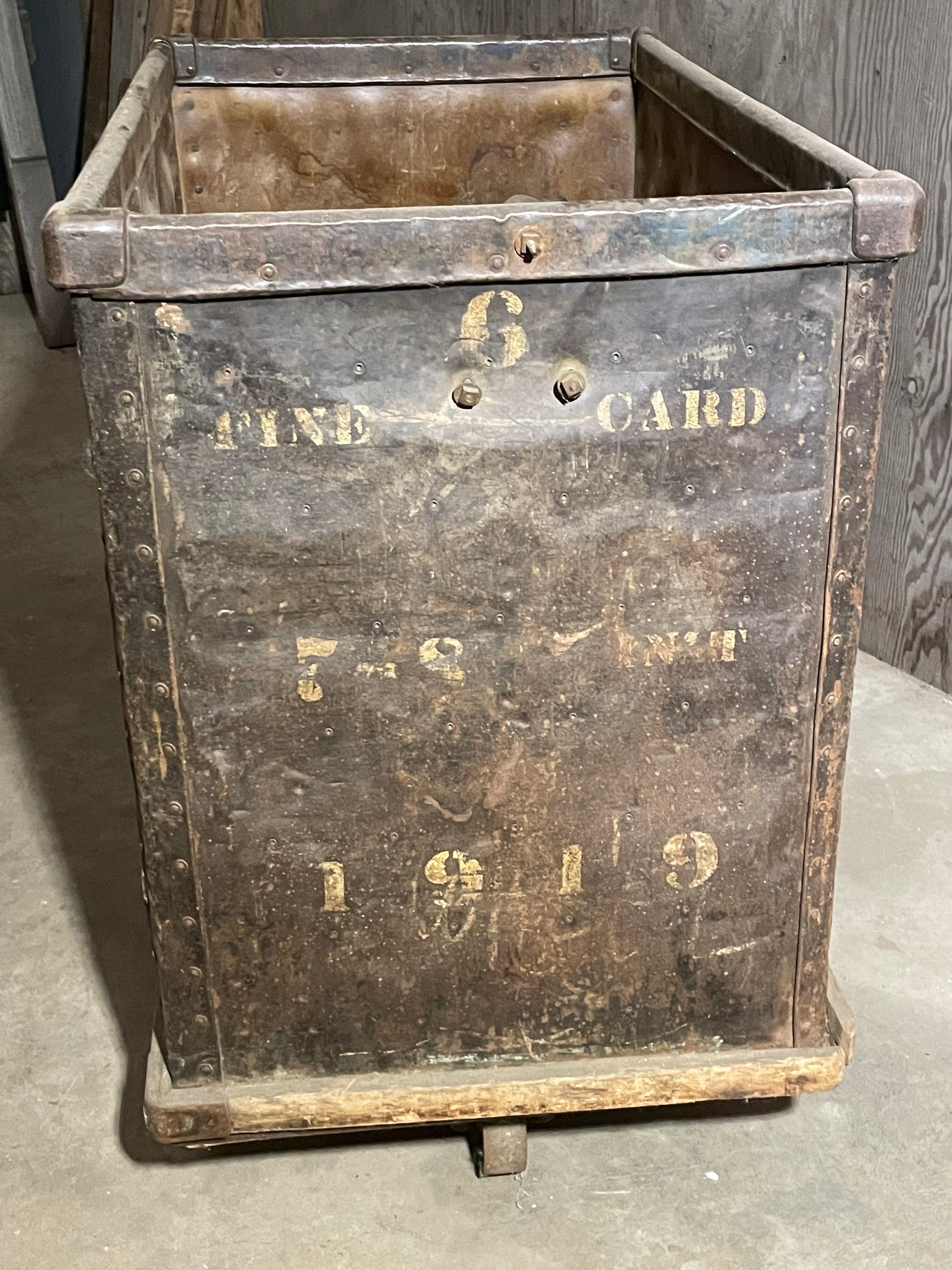 1919 Antique Metal Factory Bin 38.5 Long X 35 Tall X 23 Deep on Cast ...