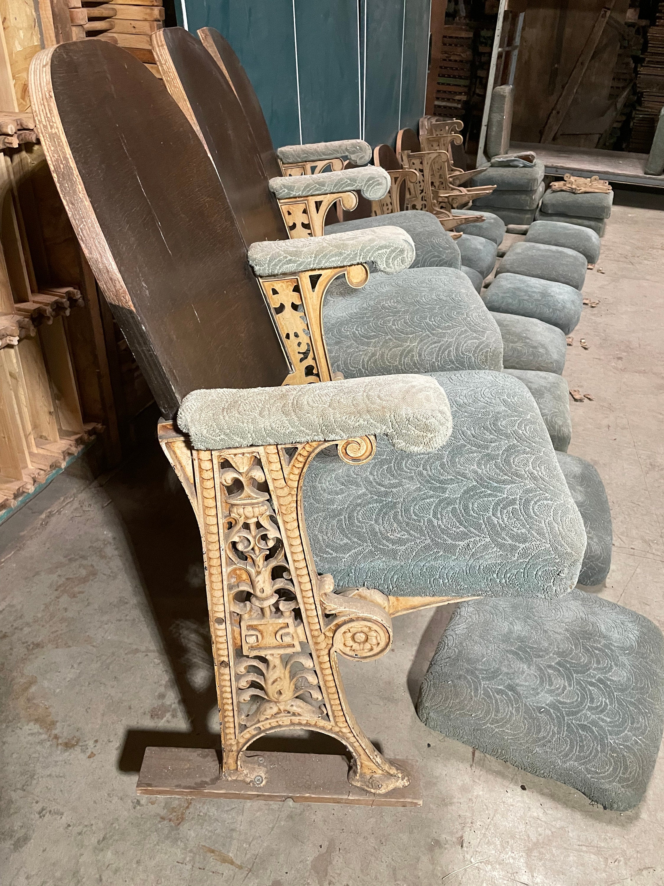 High End Antique Cast Iron Theater Seats Bank of 7 Circa 1920 With 12 ...