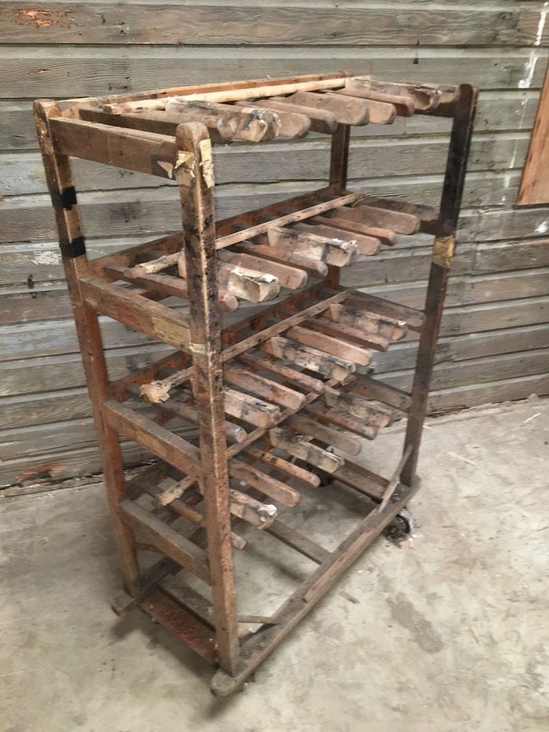 Authentic Antique Wooden Shoe Factory Rack on Original Casters 40”W X ...