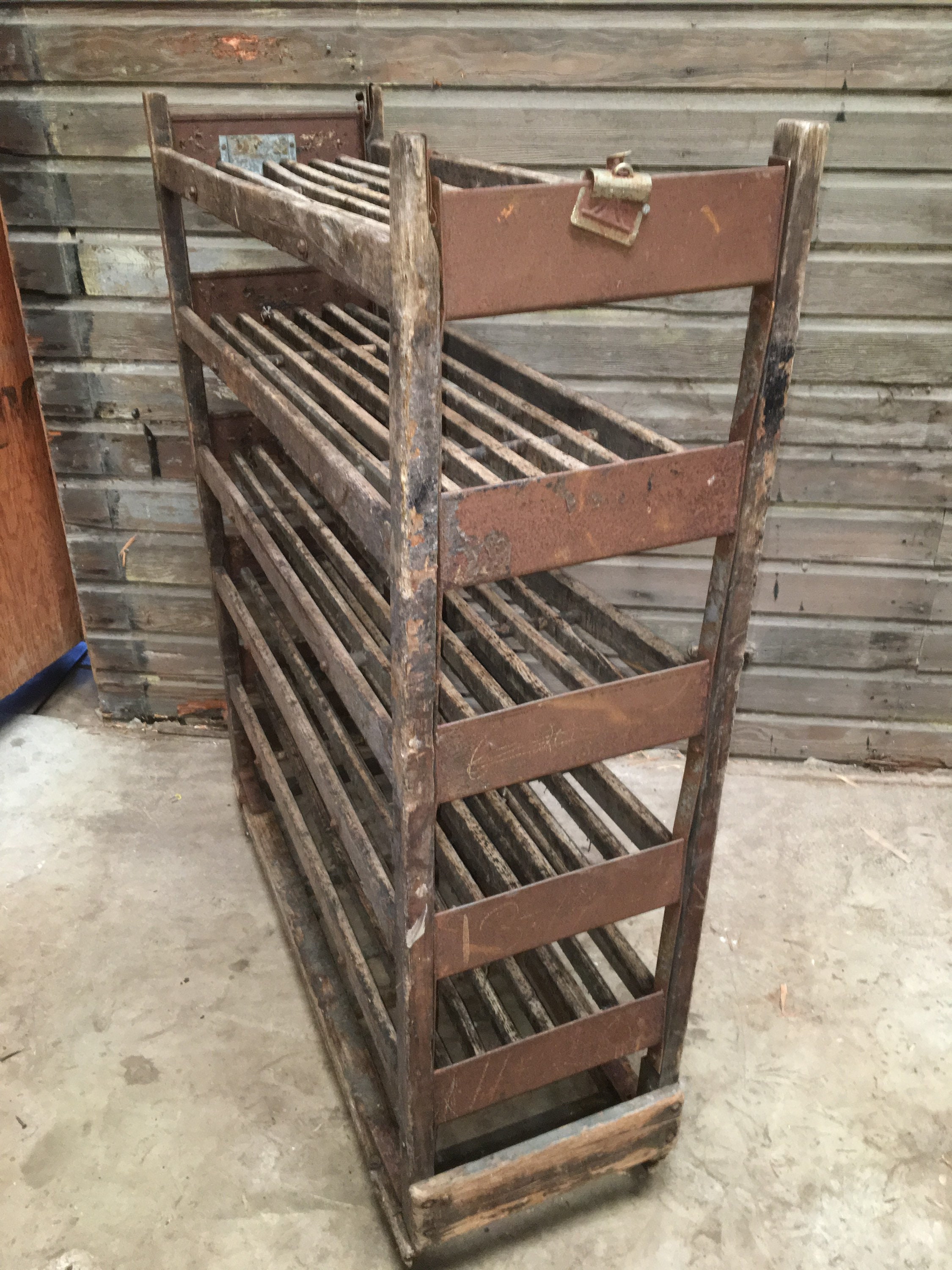 Authentic Antique Wooden Shoe Factory Rack on Original Casters 48W X ...