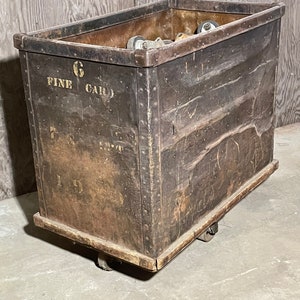 1919 Antique Metal Factory Bin 38.5” Long X 35” Tall X 23” Deep on Cast ...
