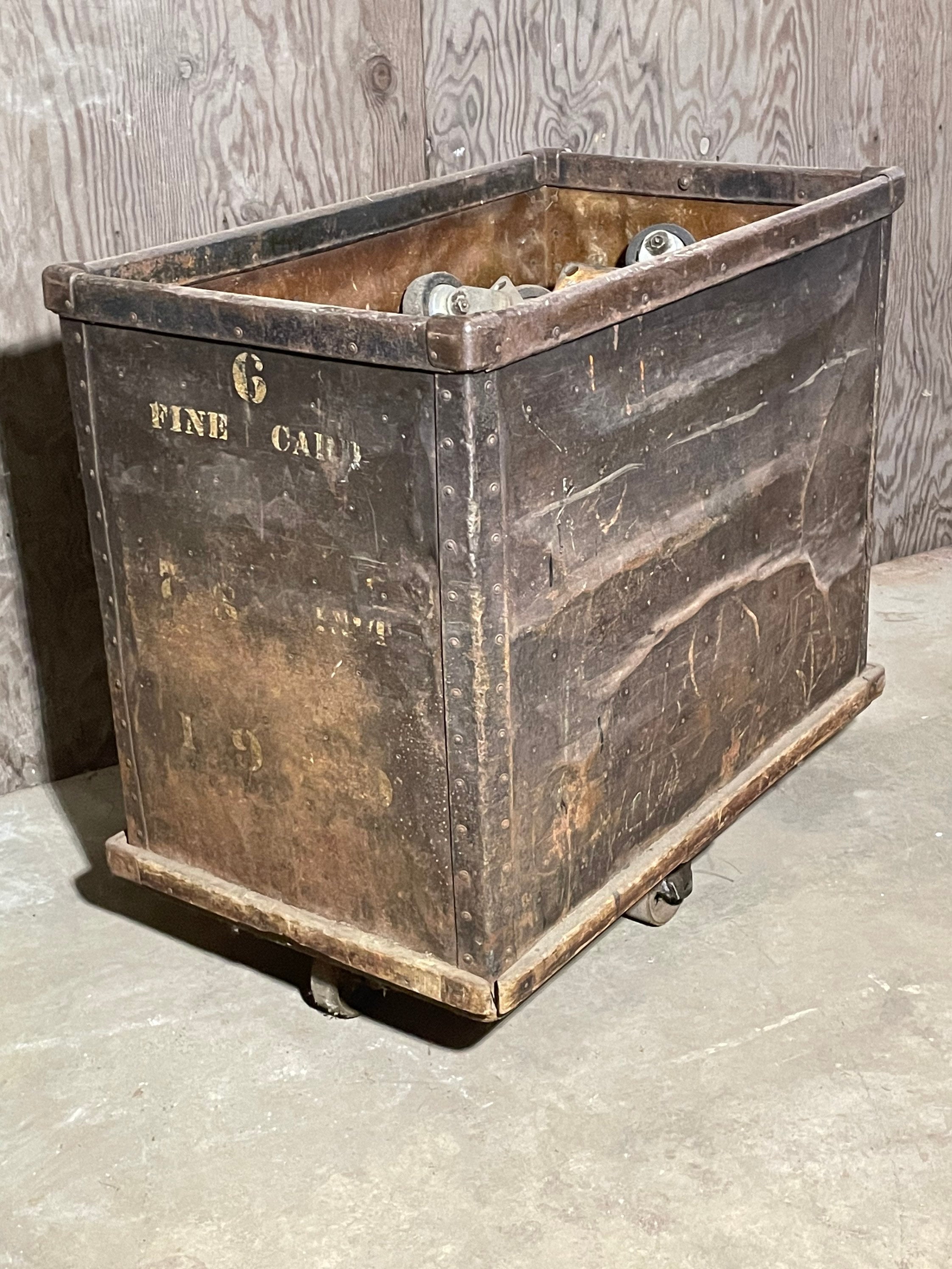 1919 Antique Metal Factory Bin 38.5 Long X 35 Tall X 23 Deep on Cast ...