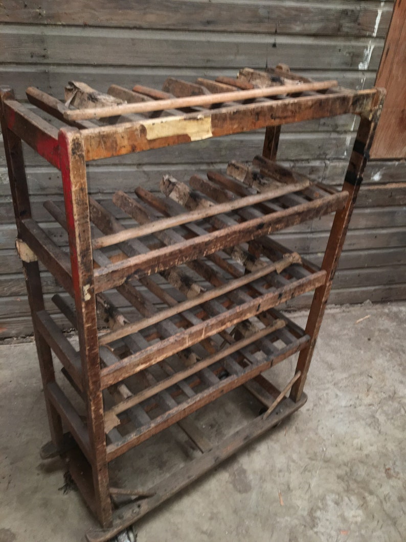 Authentic Antique Wooden Shoe Factory Rack on Original Casters 40”W X ...