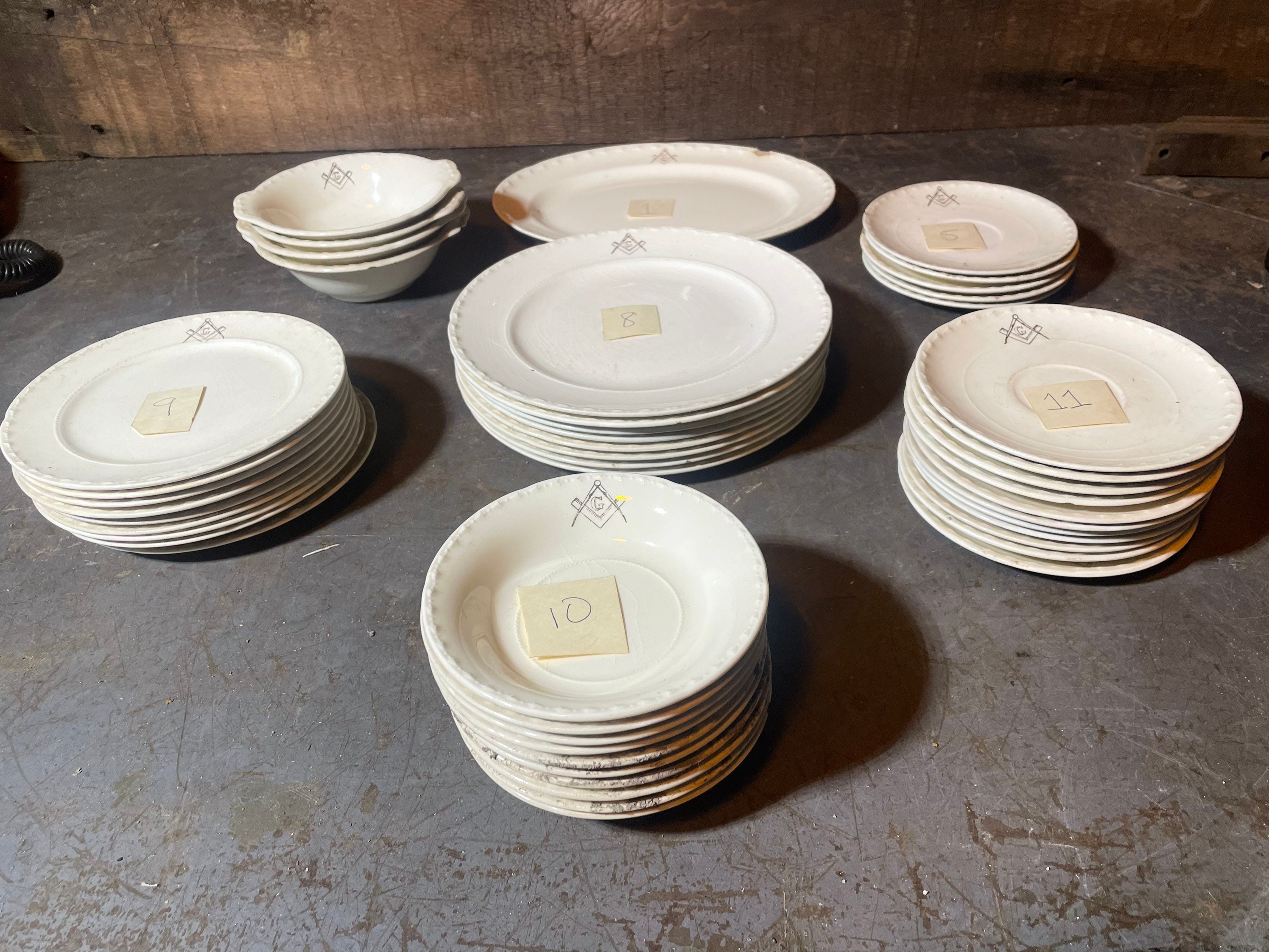 48 Piece Antique Masonic Dining Plates Bowls and Saucers Made by ...