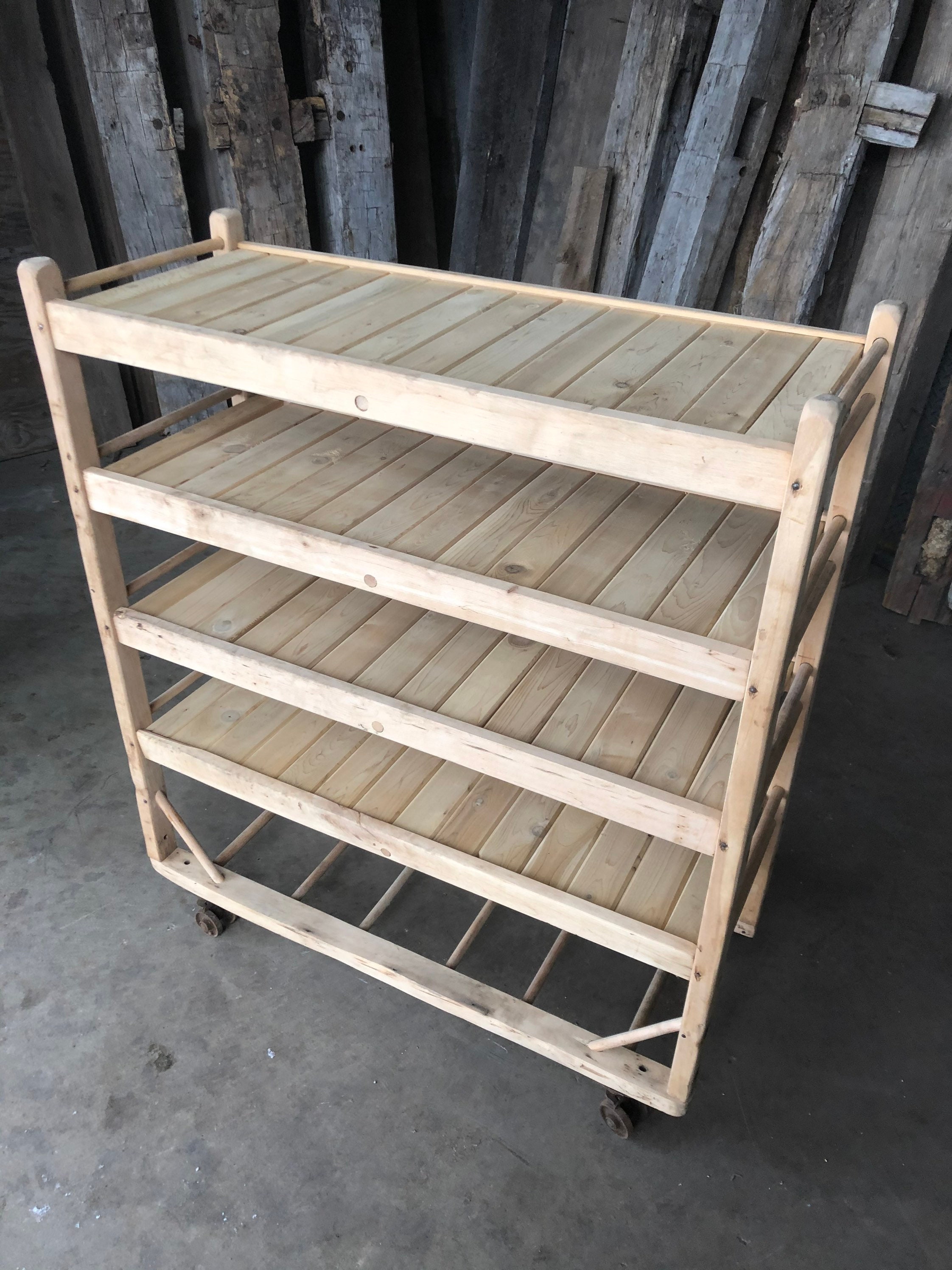 Genuine Antique Wooden Shoe Factory Rack on Original Casters 36”W X 16 ...
