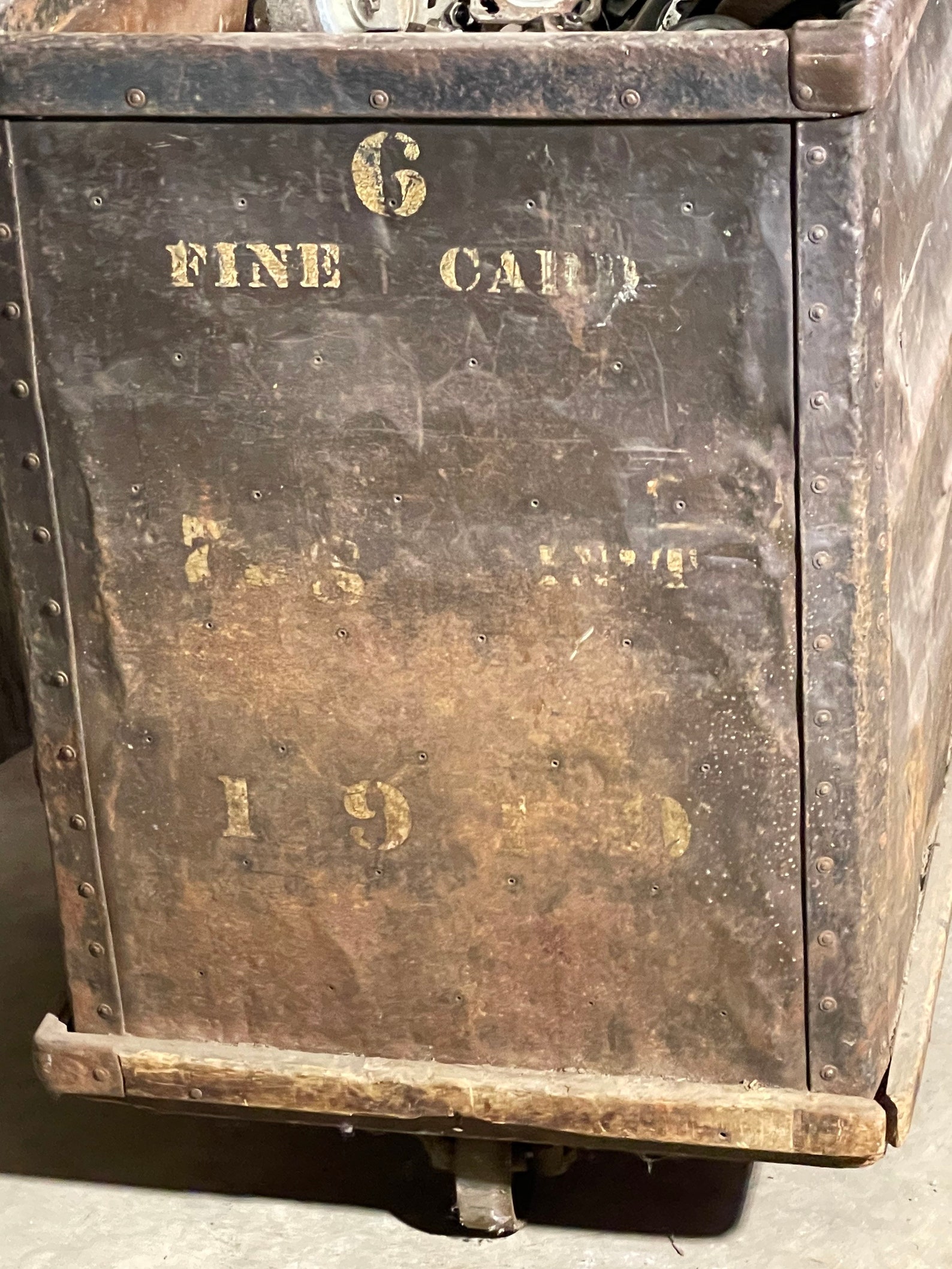 1919 Antique Metal Factory Bin 38.5” Long X 35” Tall X 23” Deep on Cast ...
