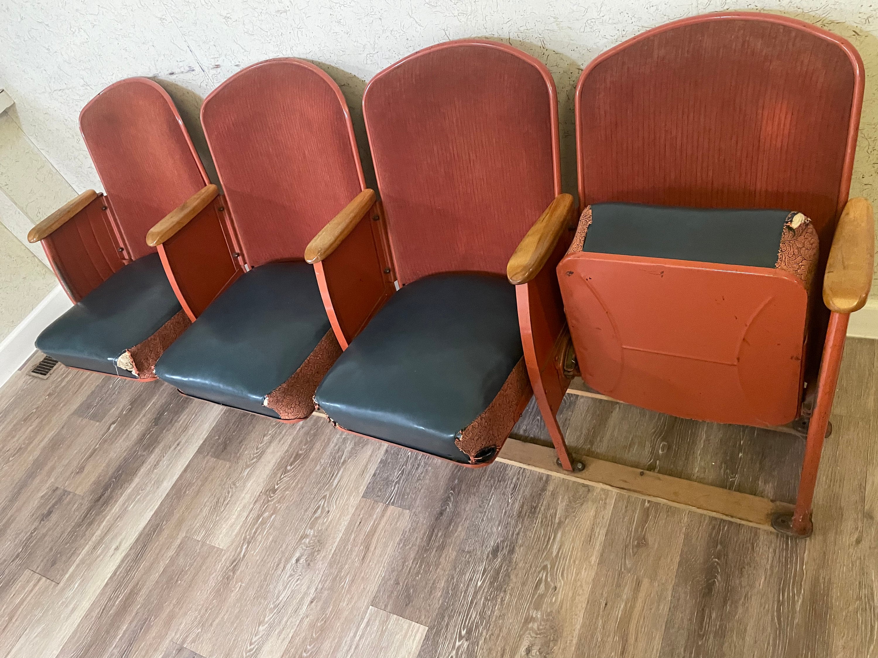 Mid Century Theater Seats Bank of 4 Metal Frames With Padded Seats ...
