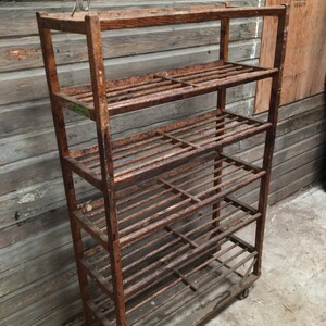Authentic Antique Wooden Shoe Factory Rack on Original Casters 42”W X ...