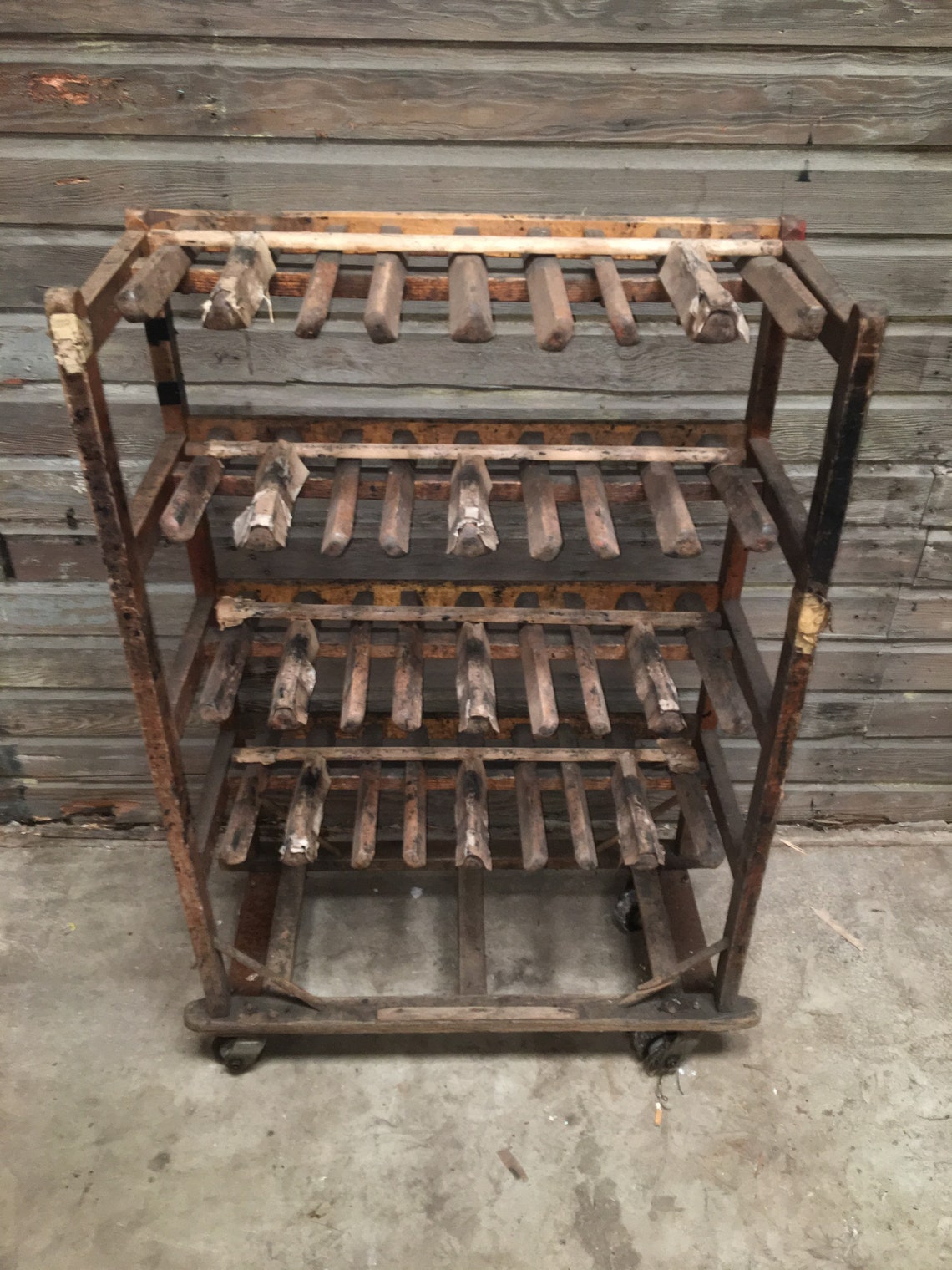 Authentic Antique Wooden Shoe Factory Rack on Original Casters 40W X ...