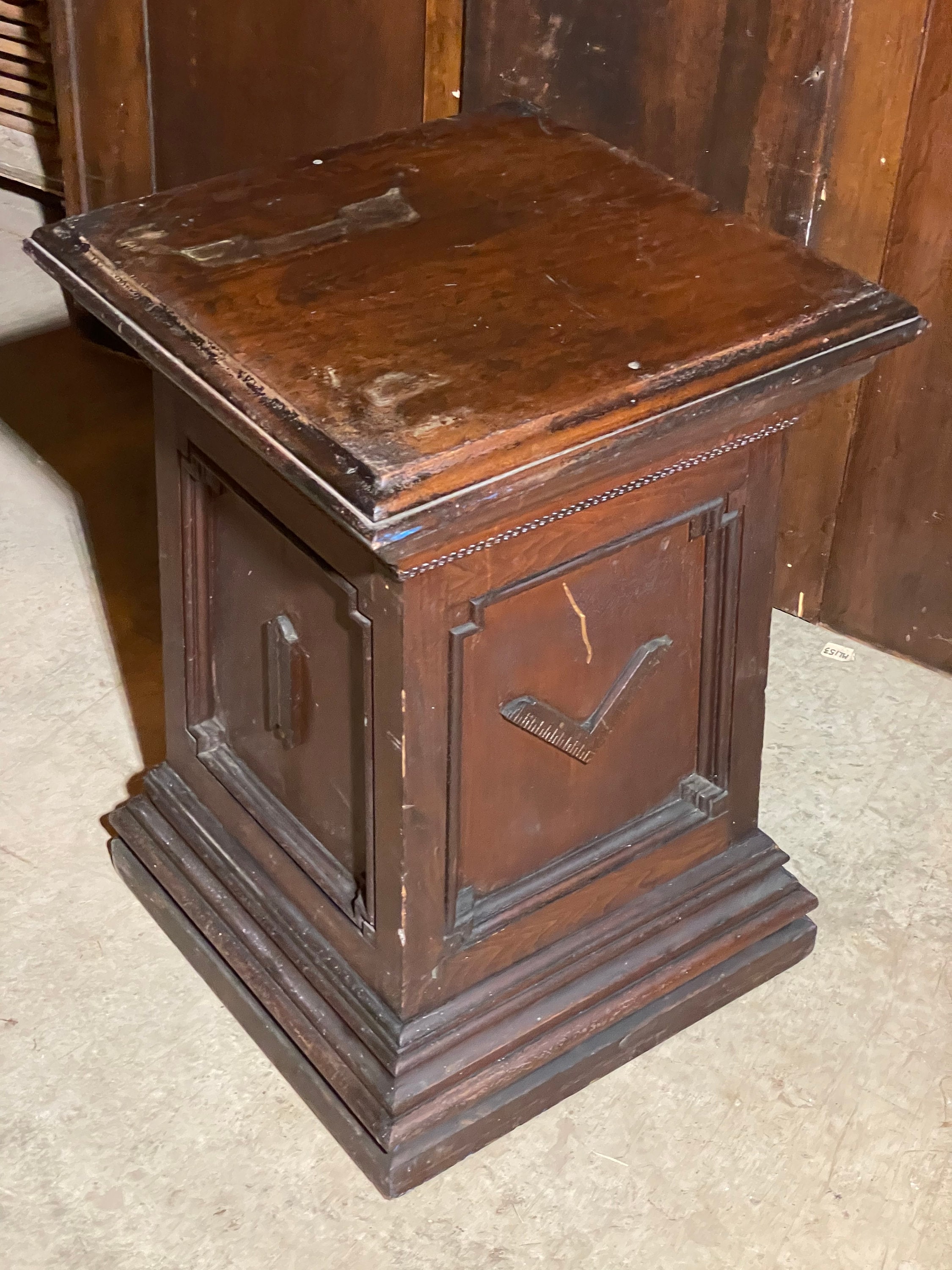 Antique Solid Walnut Masonic Emblem Adorned Pedestal 29” T X 20-1/2 ...