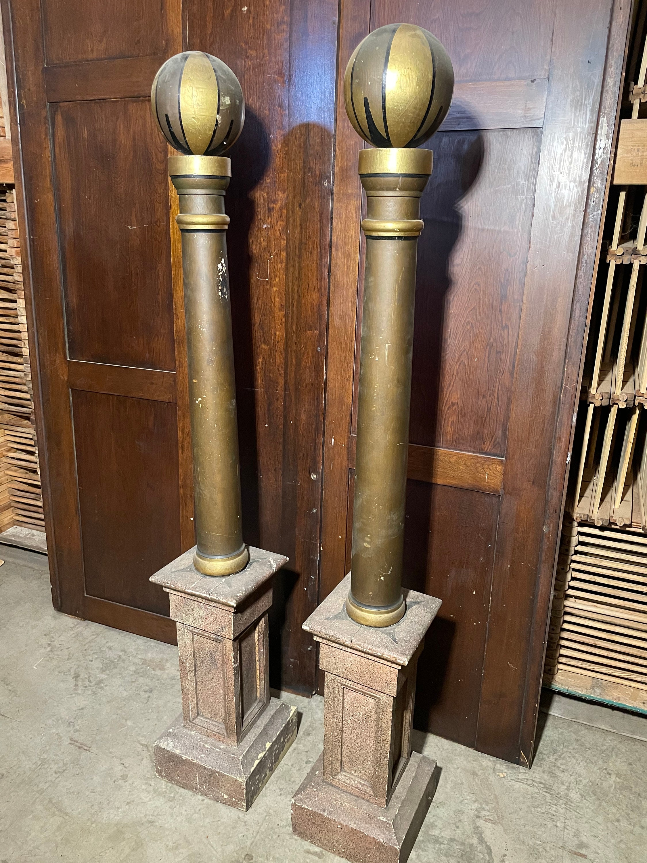 Pair of Simple Antique Wooden Masonic Columns or Pillars 6’ Tall With ...