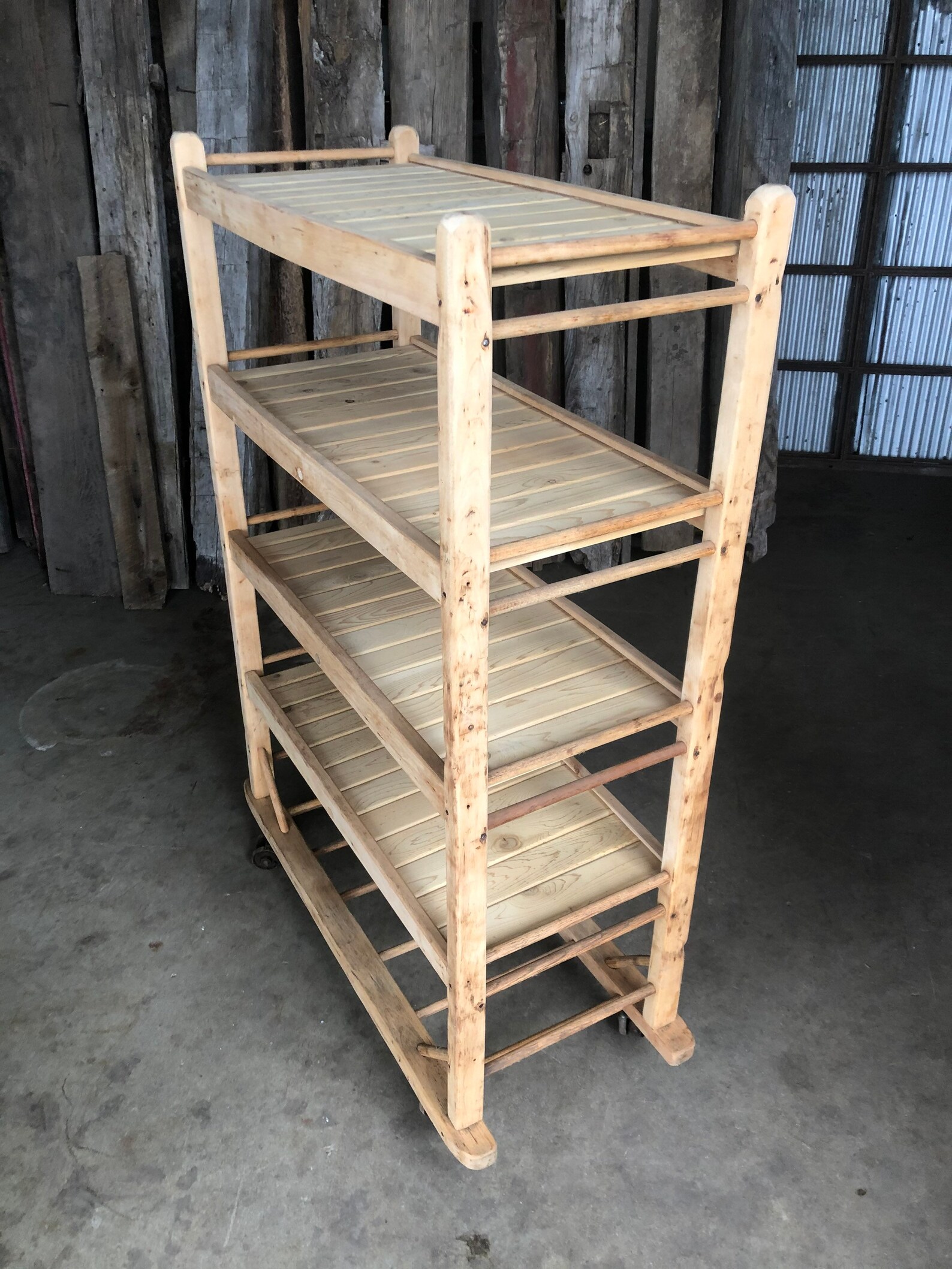 Authentic Antique Wooden Shoe Factory Rack on Original Casters 36W X ...