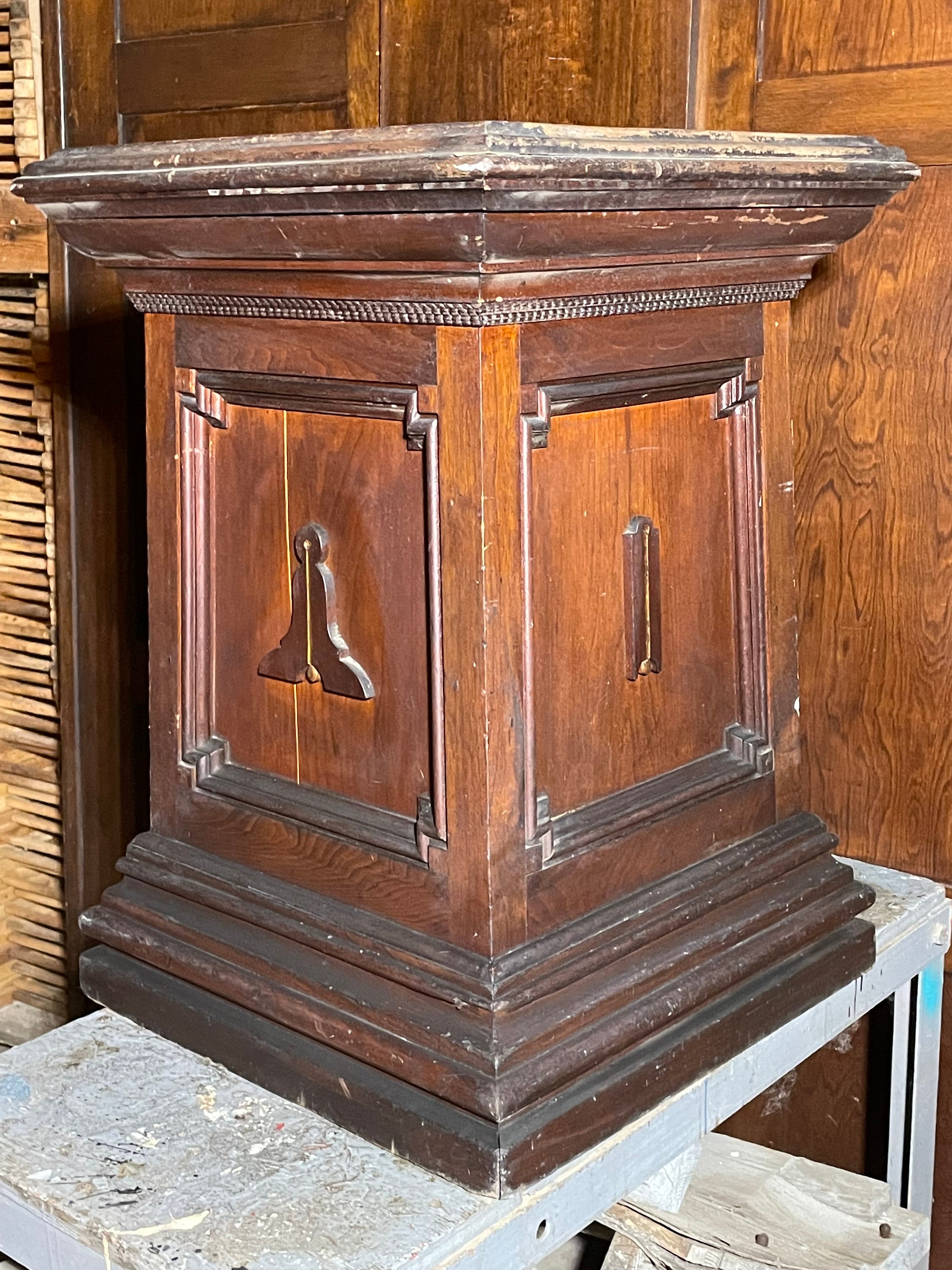 Antique Solid Walnut Masonic Emblem Adorned Pedestal 29” T X 20-1/2 ...