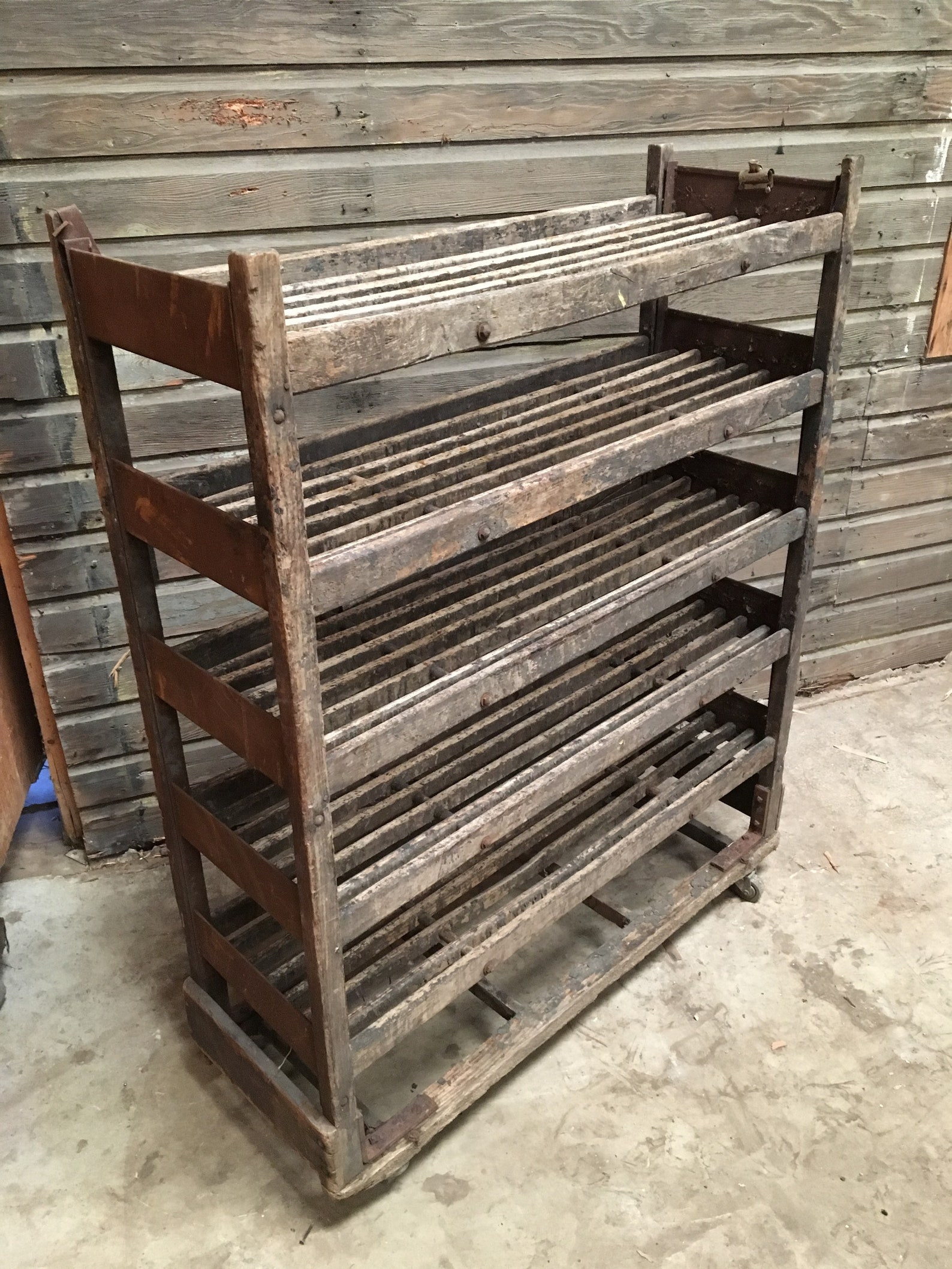 Authentic Antique Wooden Shoe Factory Rack on Original Casters 48W X ...