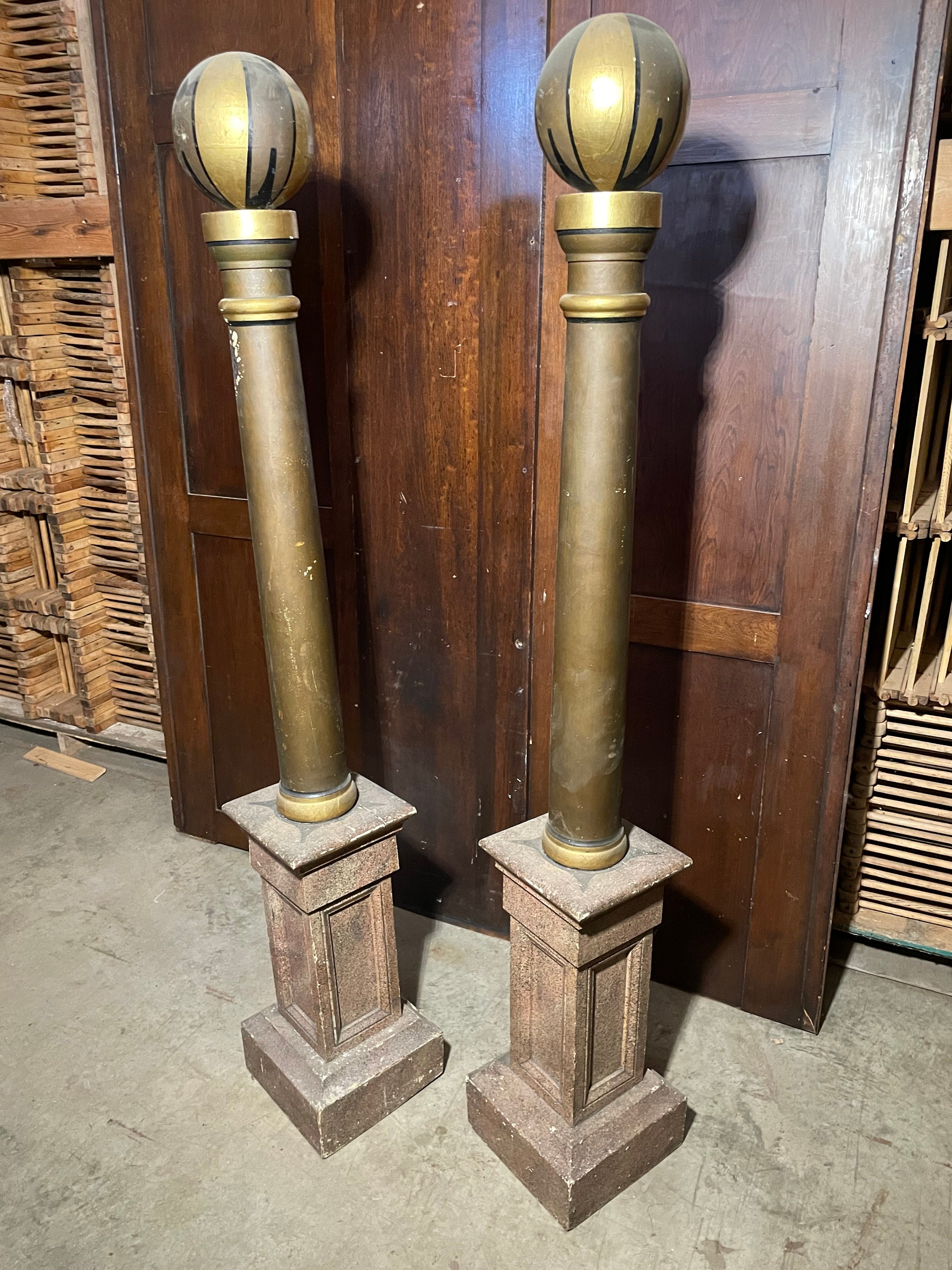 Pair of Simple Antique Wooden Masonic Columns or Pillars 6 Tall With 12 ...