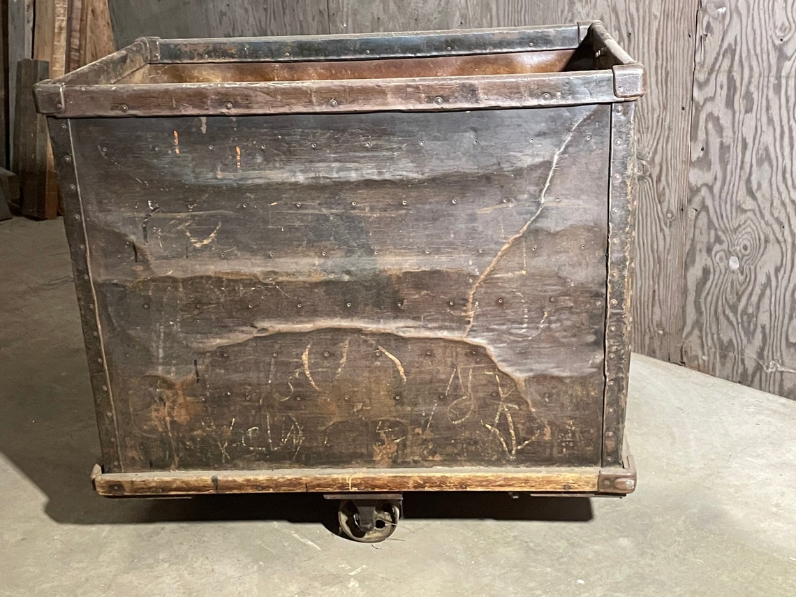1919 Antique Metal Factory Bin 38.5 Long X 35 Tall X 23 Deep on Cast ...