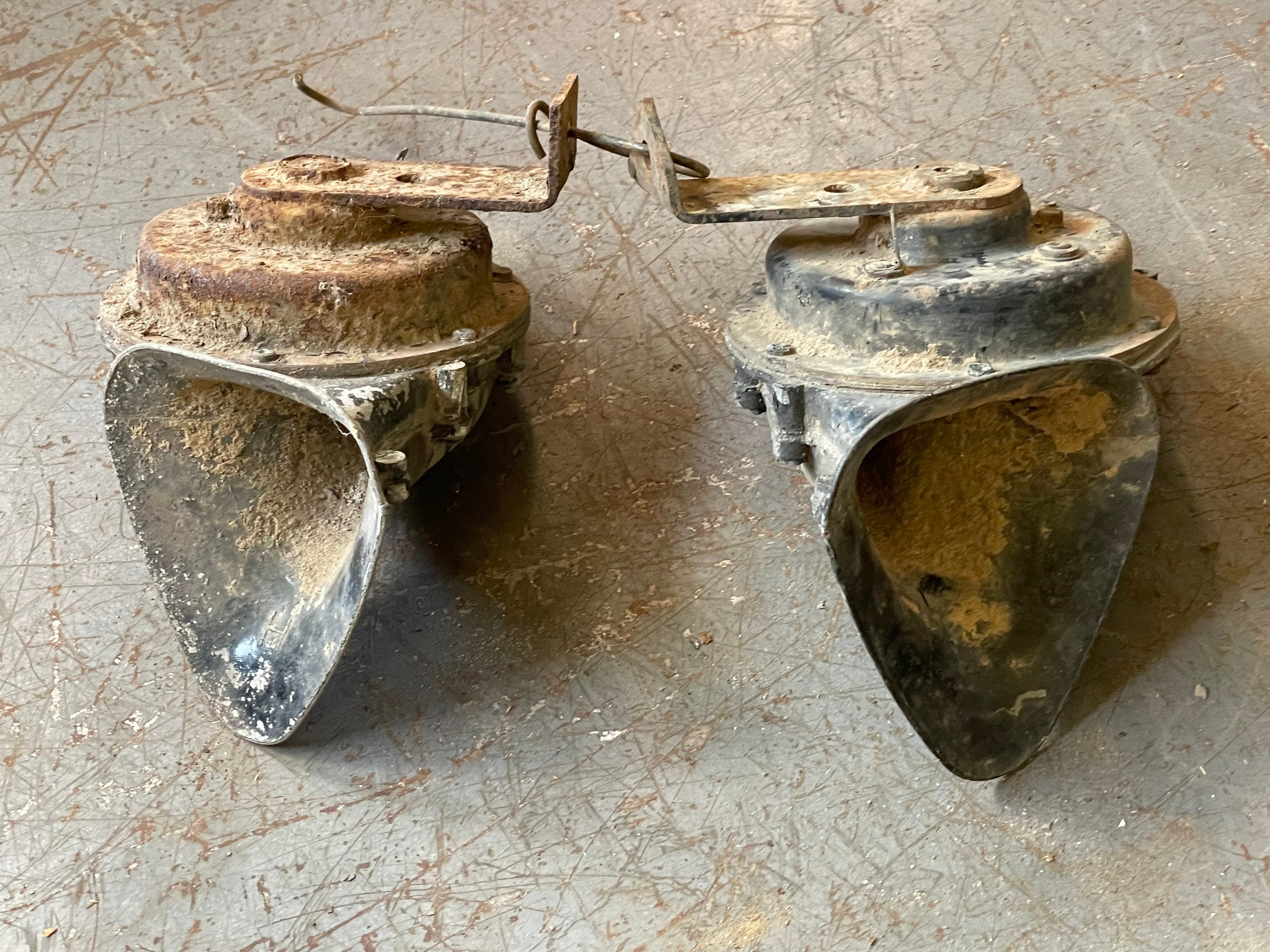 Pair of Antique Metal Ouga Horns for Tractors & Trucks Out of Old Barn ...