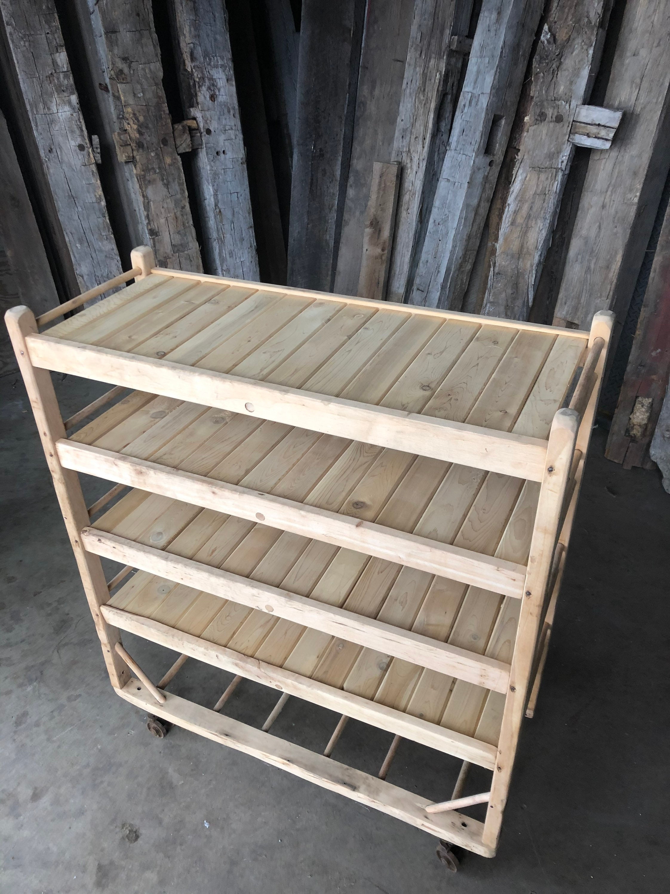 Genuine Antique Wooden Shoe Factory Rack on Original Casters 36”W X 16 ...