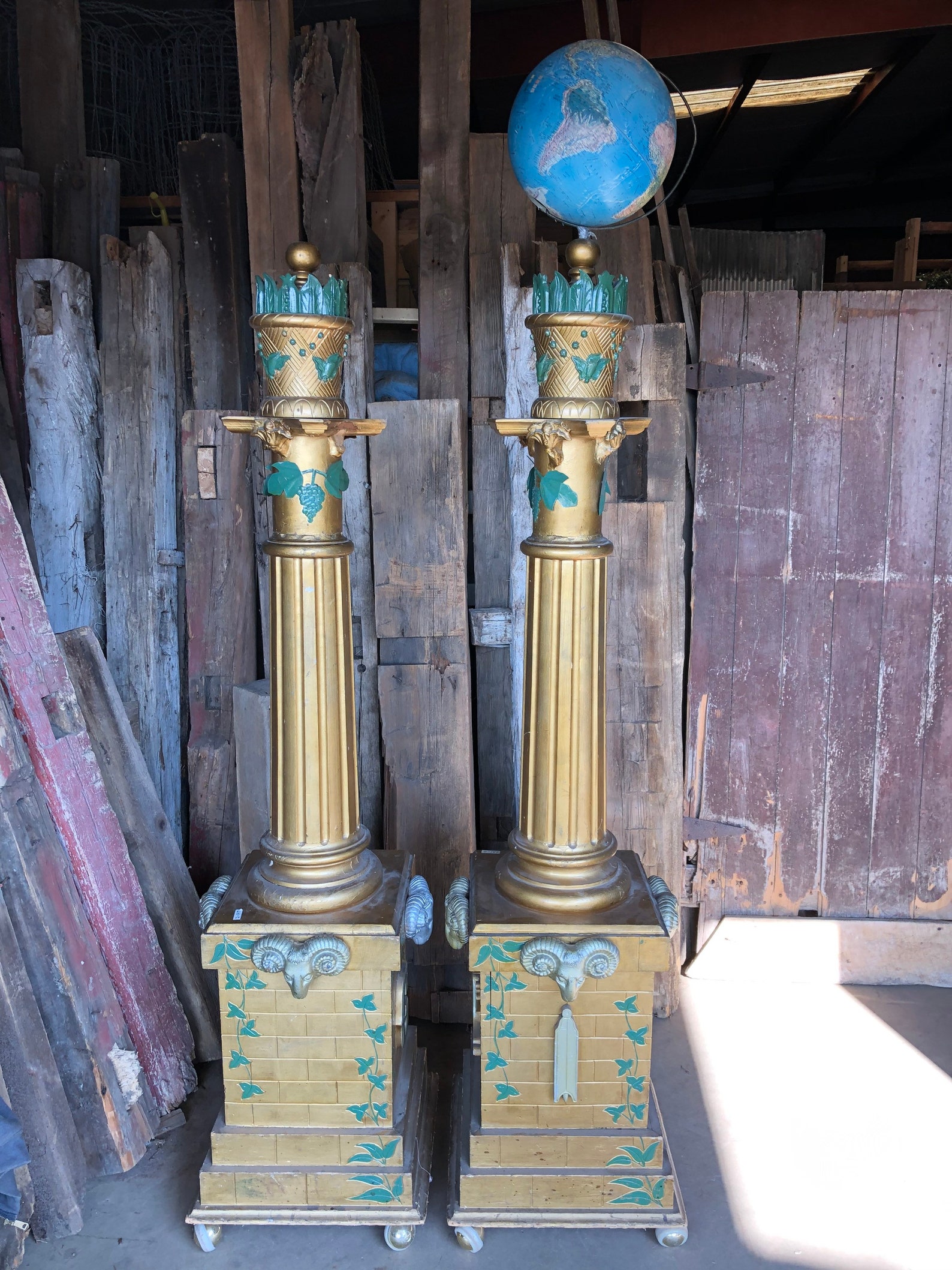Pair of 6’ 8” Tall Antique Masonic Lodge Pillars Wood With Plaster ...