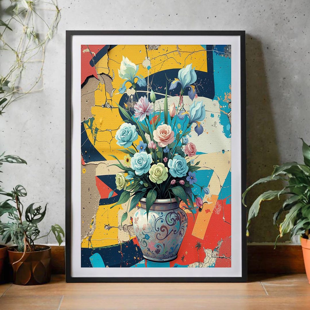 Graffiti Floral Vase Art | Urban Street Art Print | Colorful Grunge Flowers | Industrial Wall ...