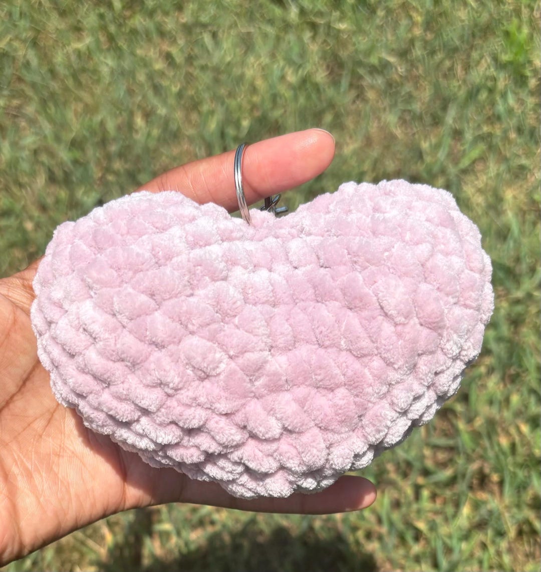 Pink Heart Crochet Keychain - Etsy
