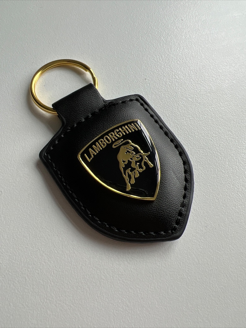 Lamborghini Leather Keyring Key Chain Shield Fob Ring Black - Etsy