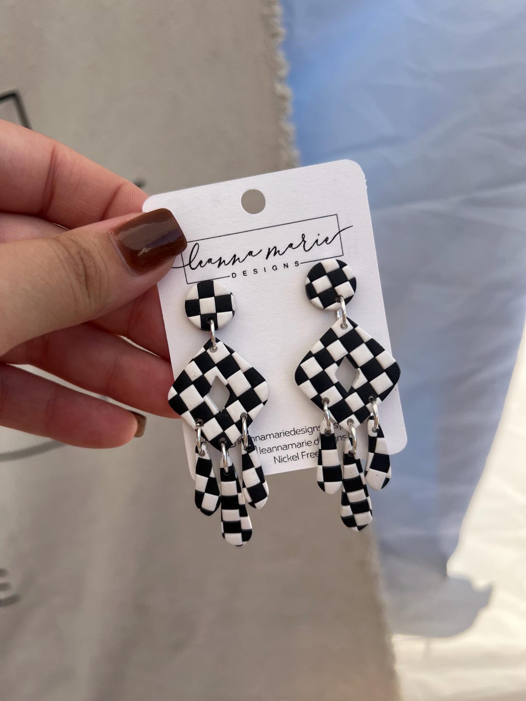 Black & White Checkerboard Western Clay Earrings - Etsy